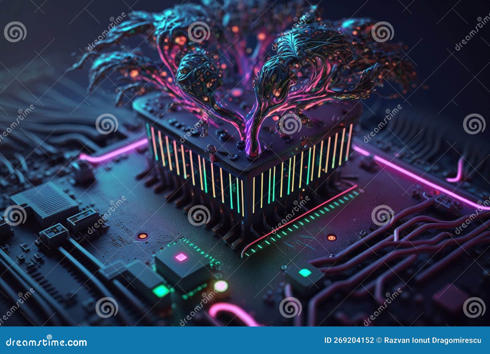 Neuroprocessor. An Abstract 3D Illustration Of A Chip Processor With ...