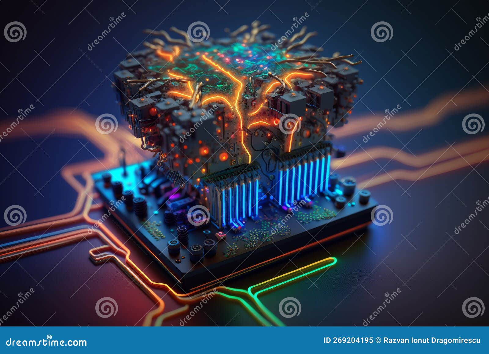 Neuroprocessor. an Abstract 3D Illustration of a Chip Processor with ...