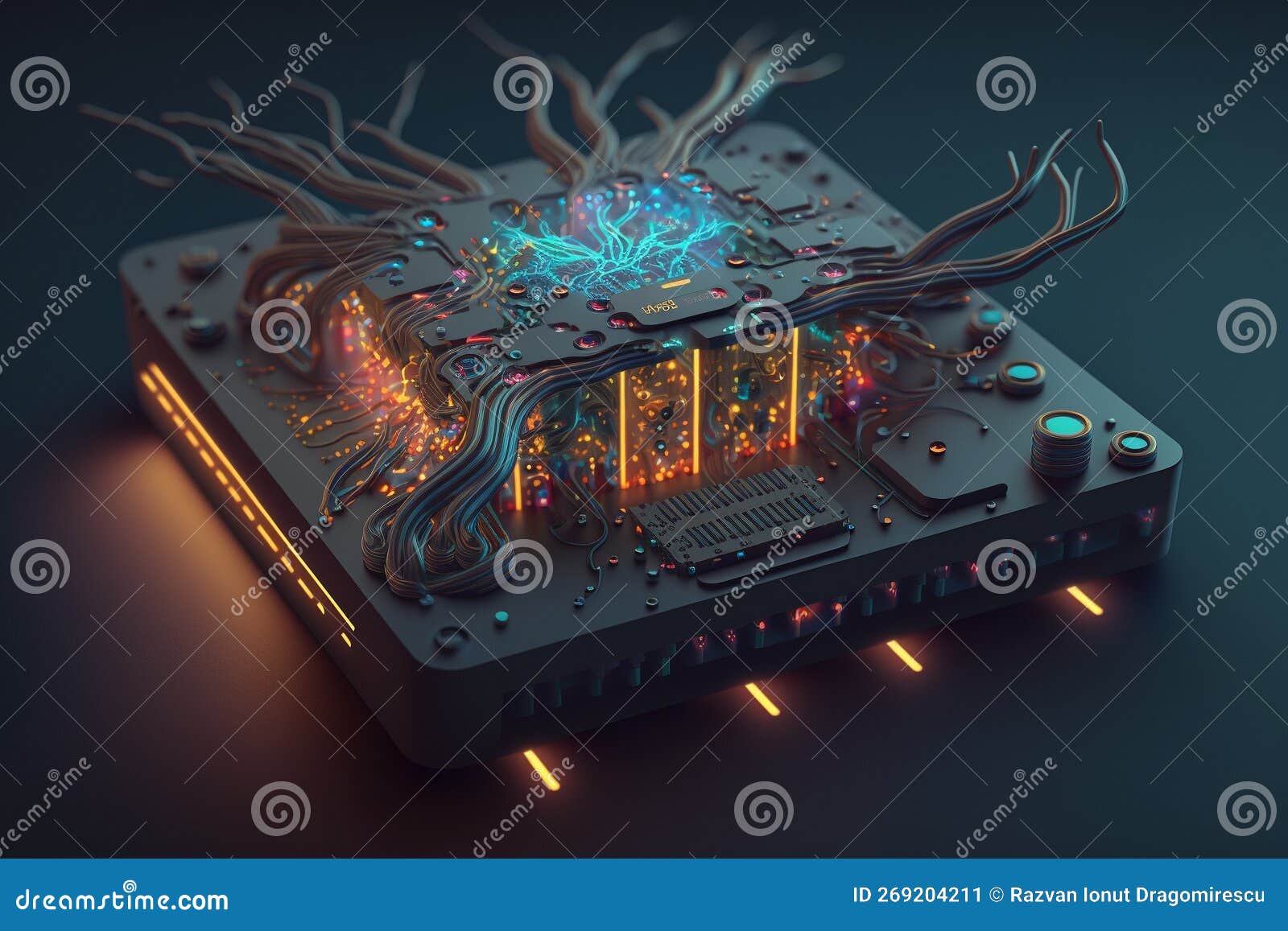 Neuroprocessor. an Abstract 3D Illustration of a Chip Processor with ...