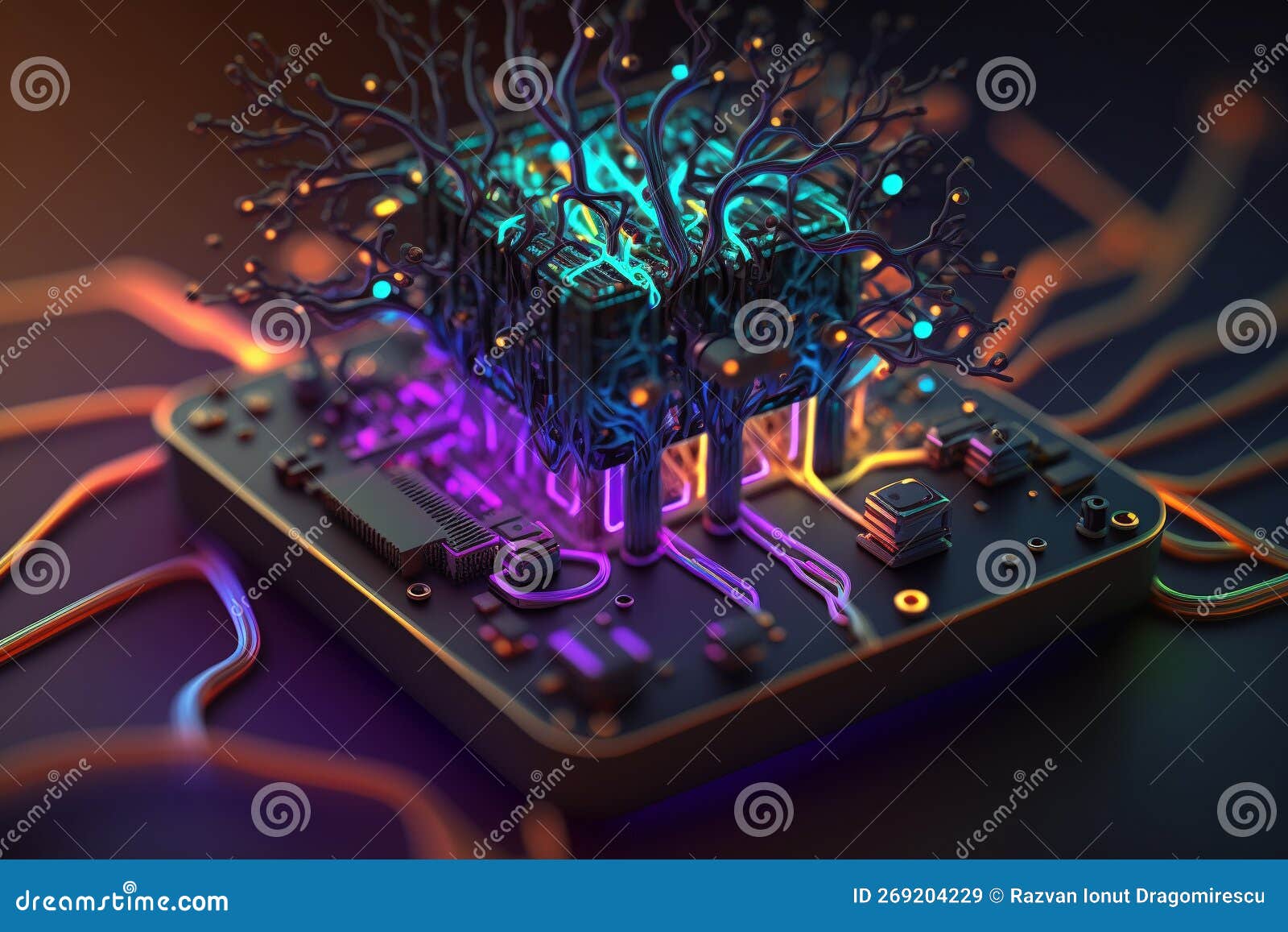 Neuroprocessor. an Abstract 3D Illustration of a Chip Processor with ...