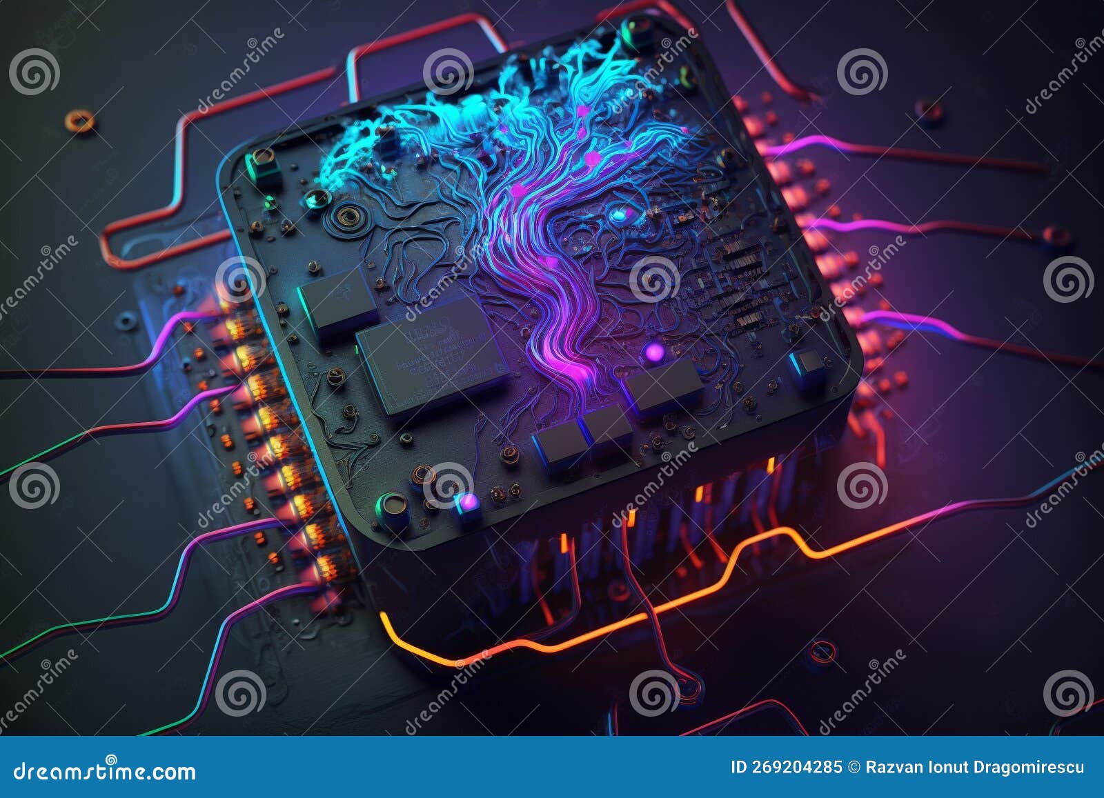 Neuroprocessor. an Abstract 3D Illustration of a Chip Processor with ...