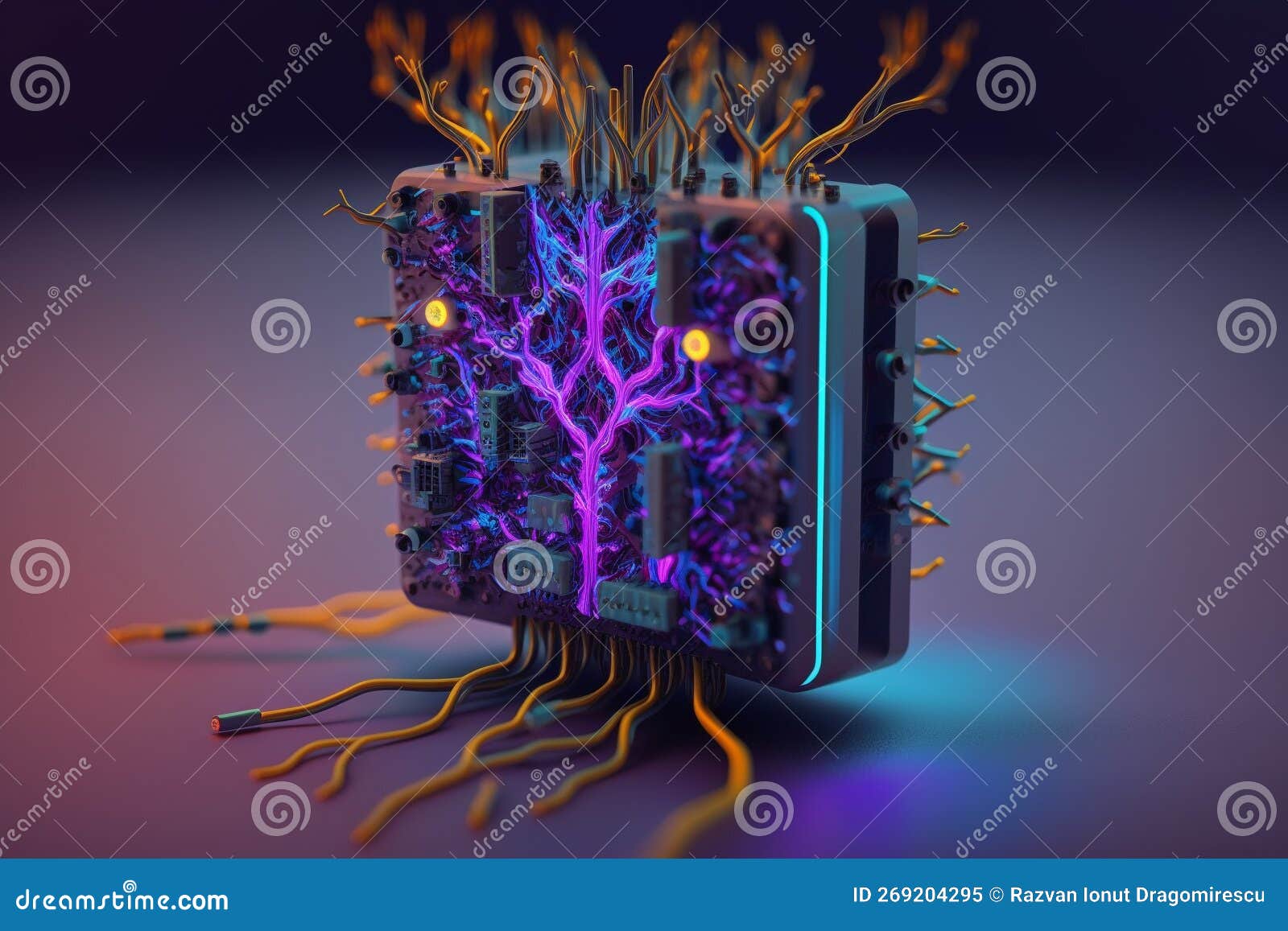 Neuroprocessor. an Abstract 3D Illustration of a Chip Processor with ...