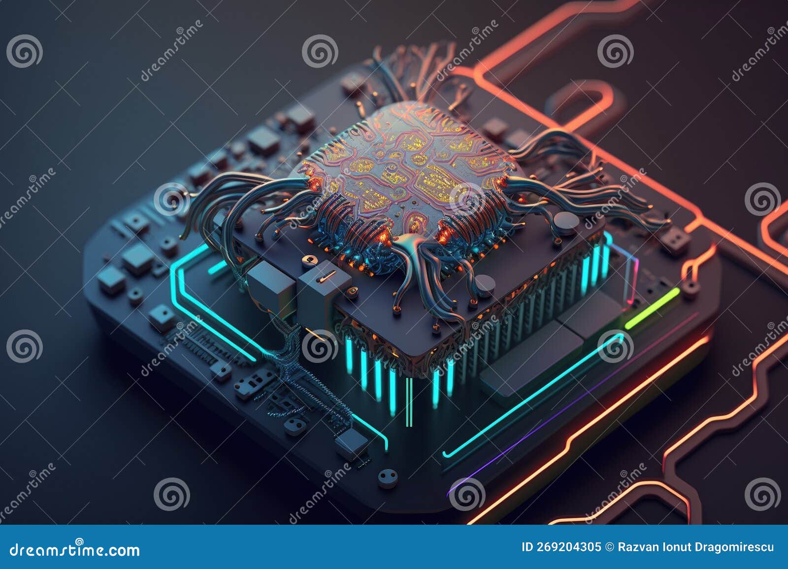 Neuroprocessor. an Abstract 3D Illustration of a Chip Processor with ...