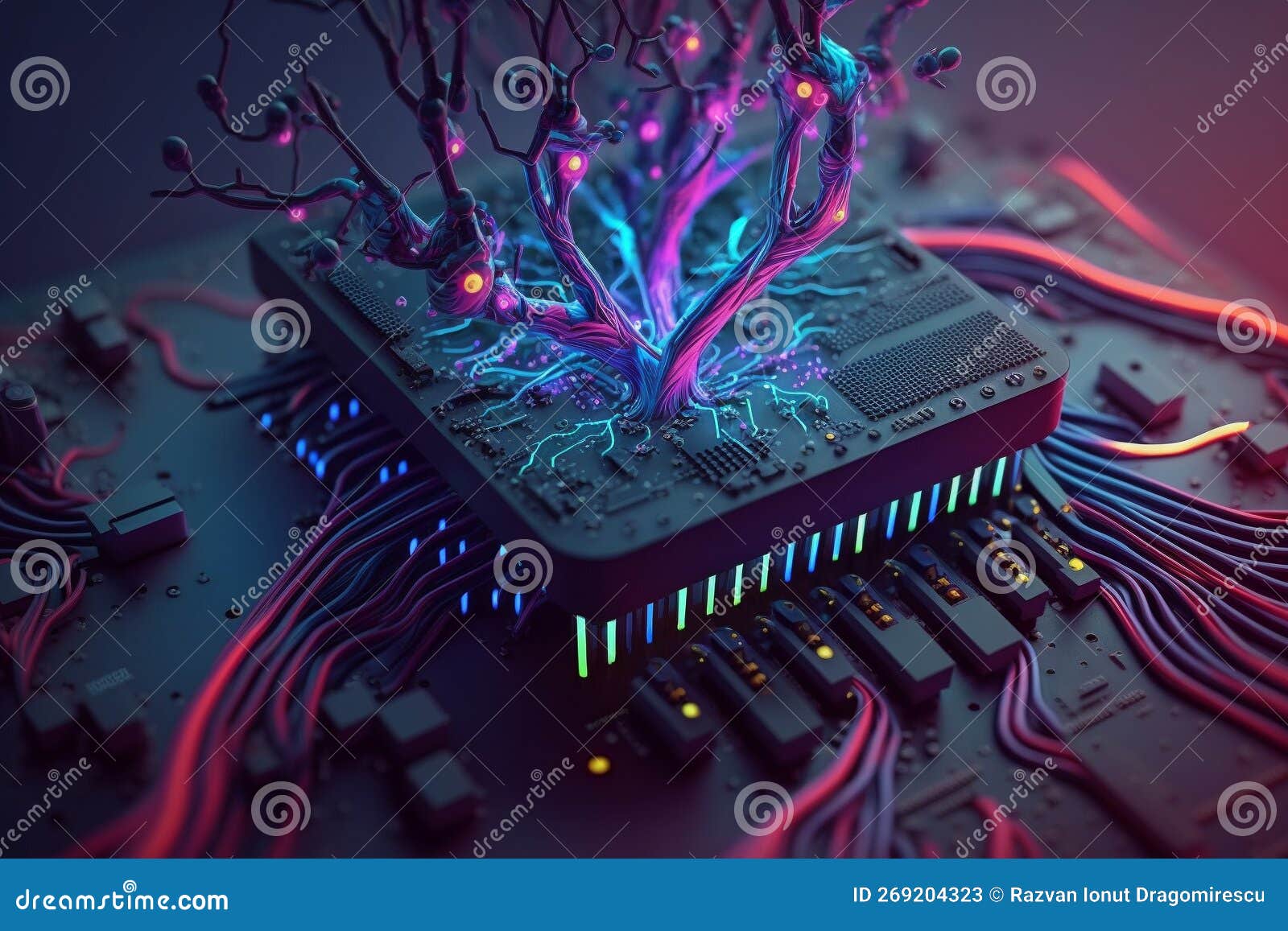 Neuroprocessor. an Abstract 3D Illustration of a Chip Processor with ...