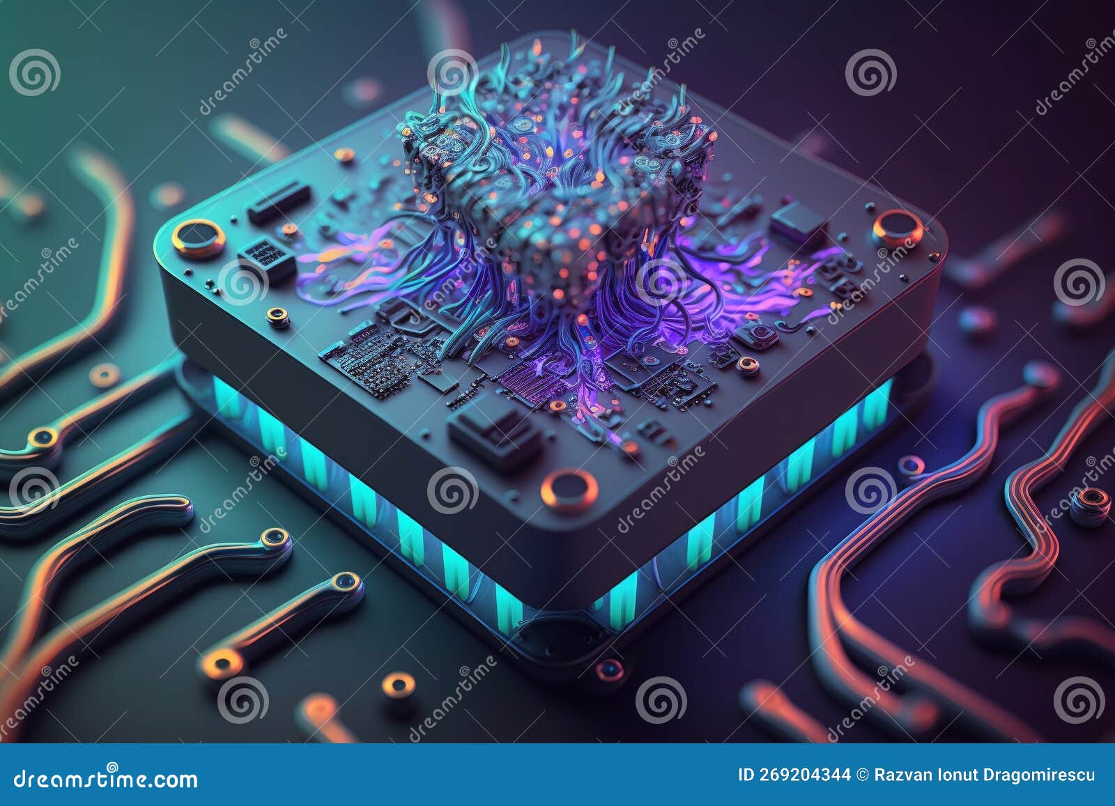 Neuroprocessor. an Abstract 3D Illustration of a Chip Processor with ...