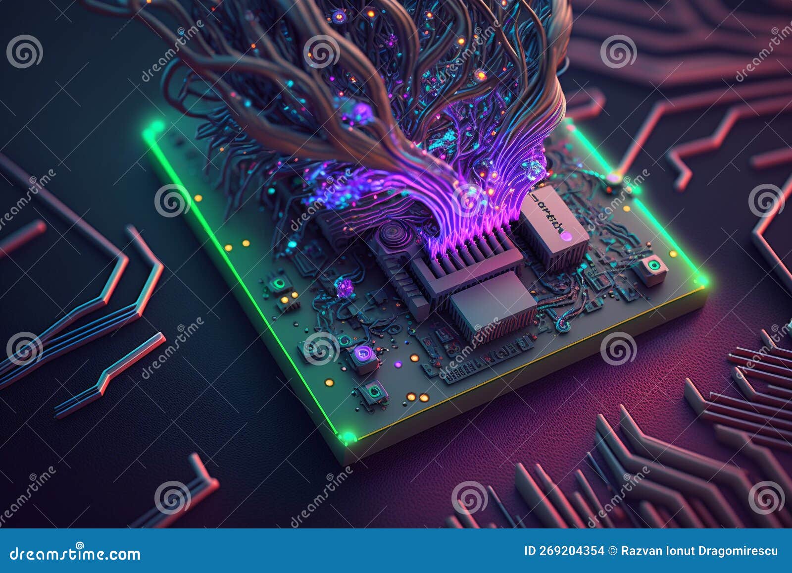 Neuroprocessor. an Abstract 3D Illustration of a Chip Processor with ...