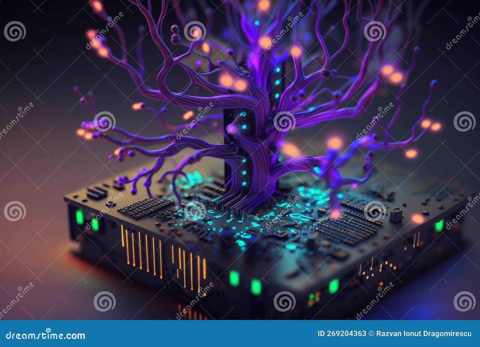 Neuroprocessor. an Abstract 3D Illustration of a Chip Processor with ...