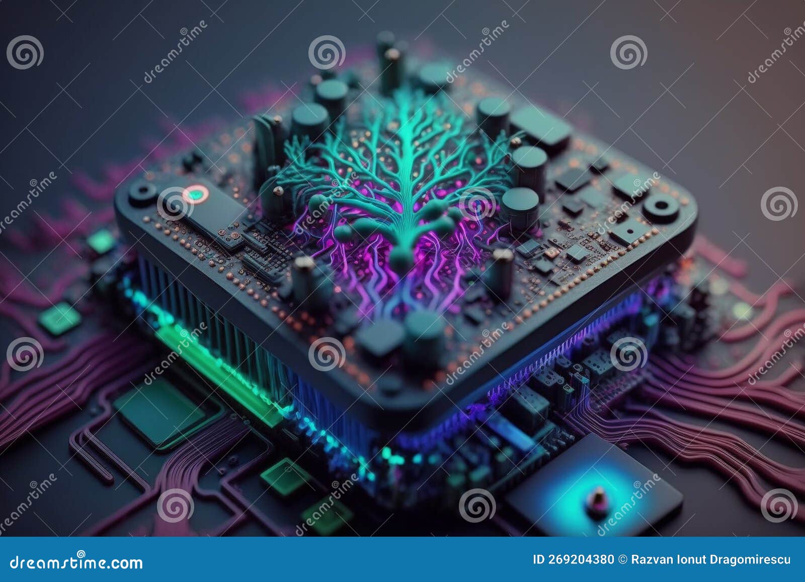 Neuroprocessor. an Abstract 3D Illustration of a Chip Processor with ...