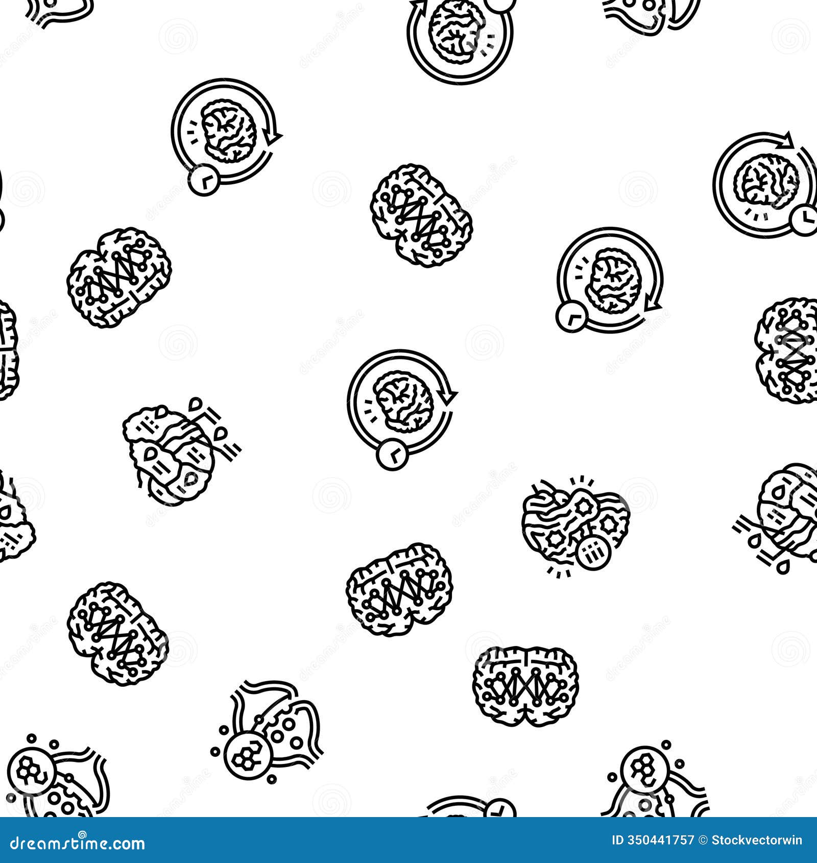 Neurology Seamless Pattern With Thin Line Icons: Brain, Neuron, Neural ...