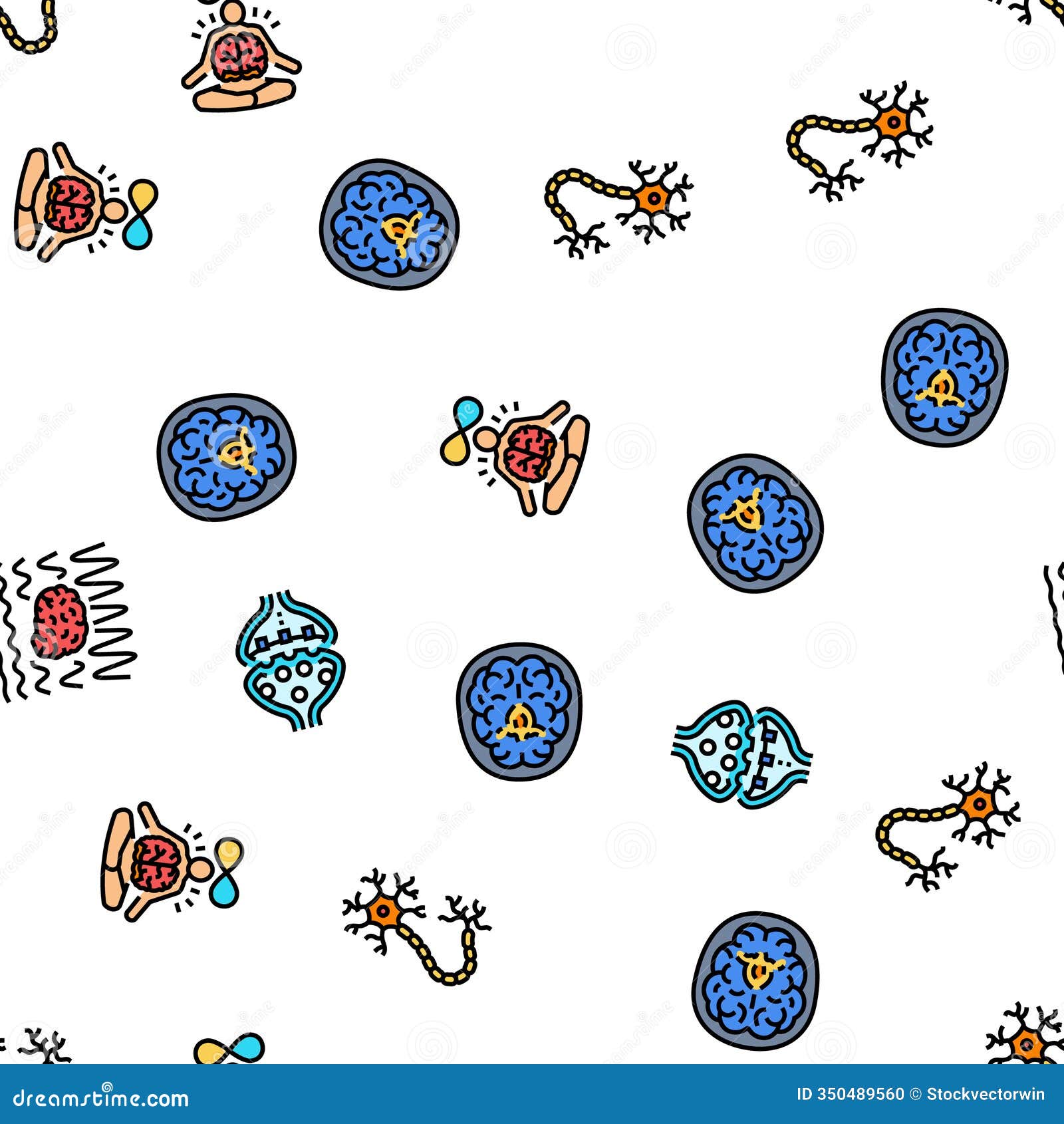 Neurology Seamless Pattern With Thin Line Icons: Brain, Neuron, Neural ...