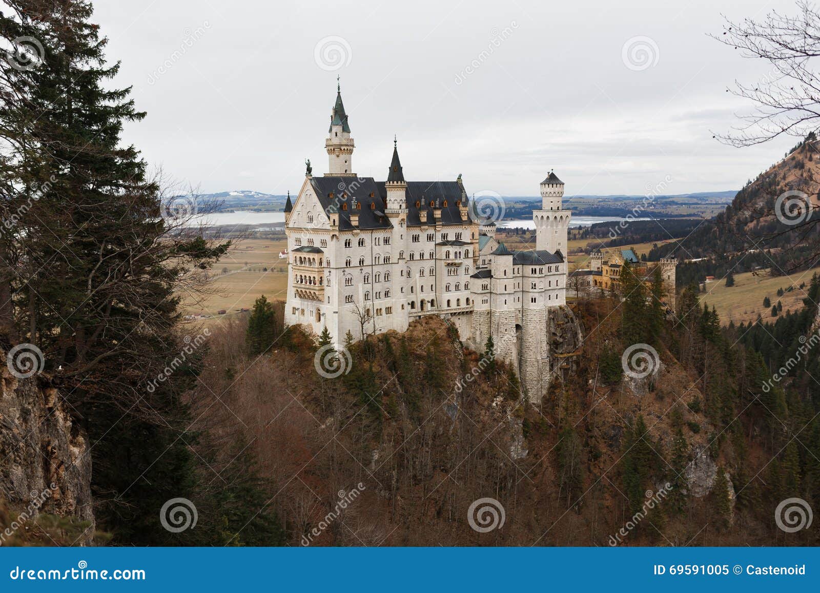 Neuschwanstein Castle in Alps Mountain Stock Image - Image of house ...