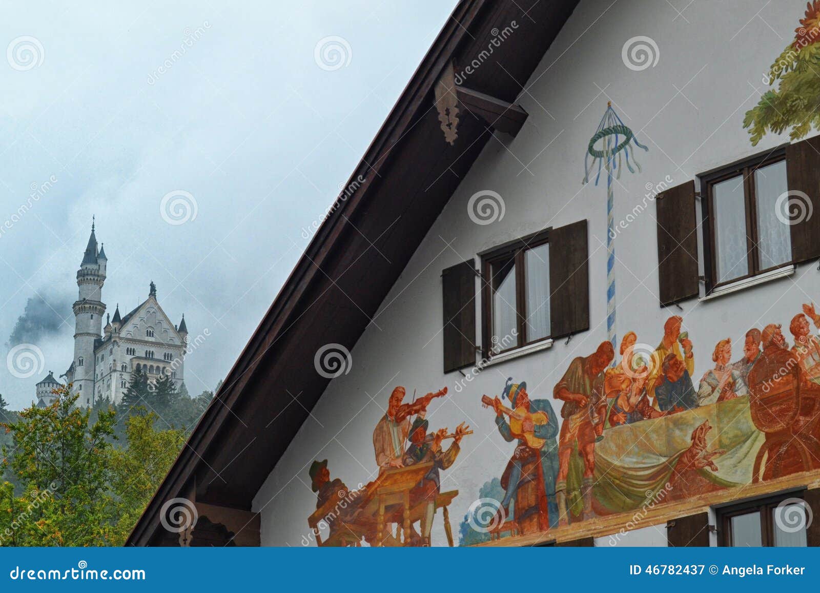 Neuschwanstein Castle Beyond a Mural Stock Image - Image of building ...