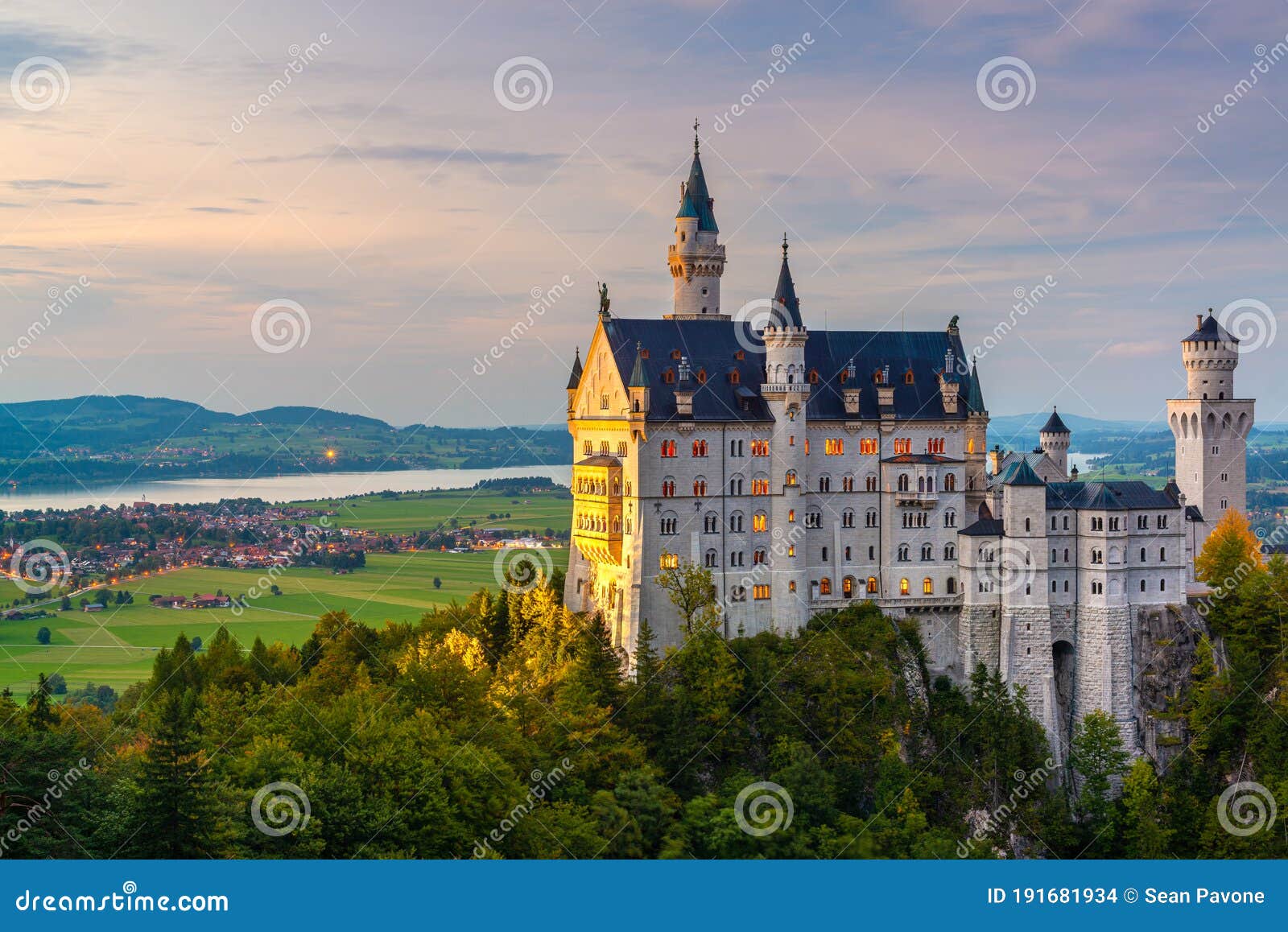 Neuschwanstein Castle in Fussen, Germany Stock Photo - Image of dusk ...