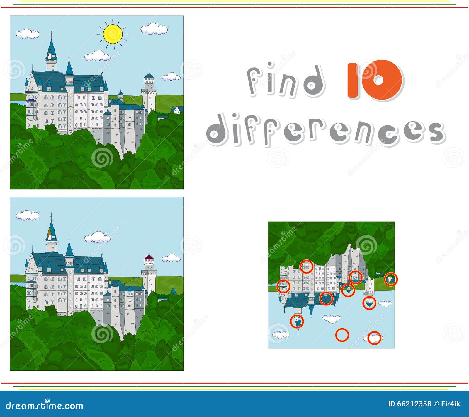 Neuschwanstein Castle. Game for Kids: Find Ten Differences Stock Vector ...