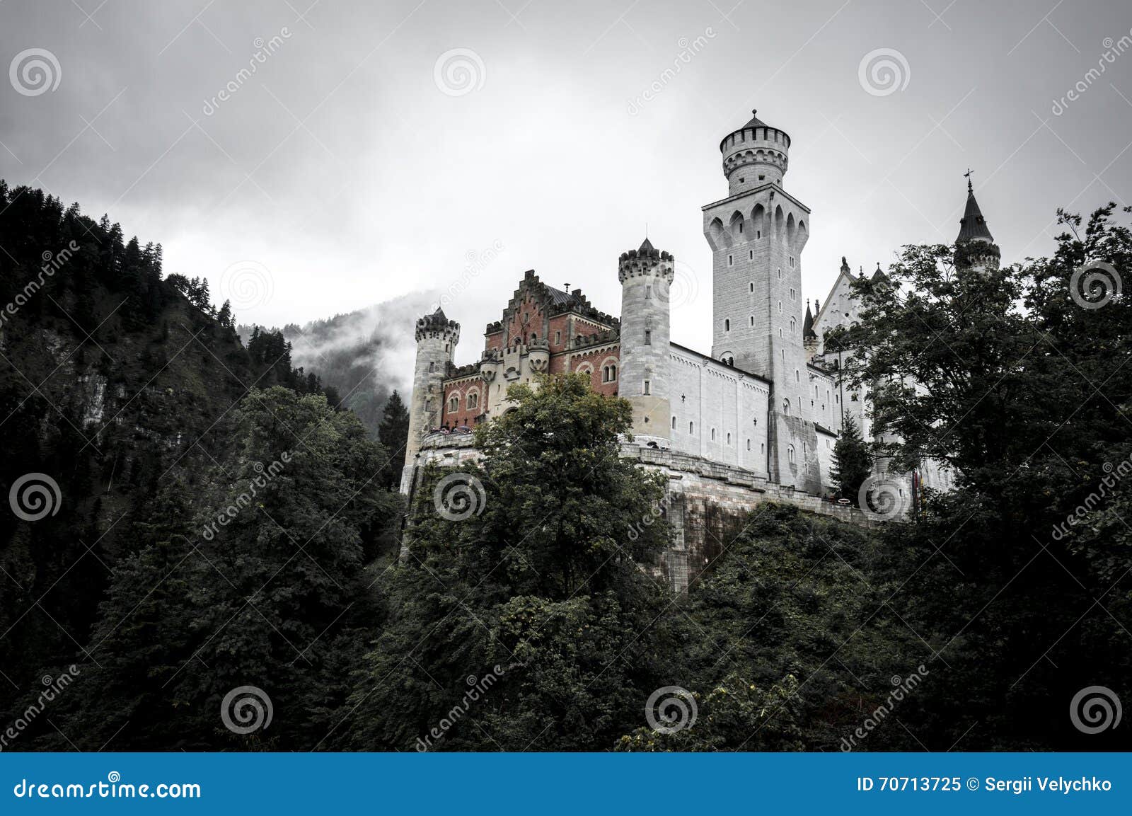 Neuschwanstein Castle in Mist Stock Image - Image of historical, castle ...