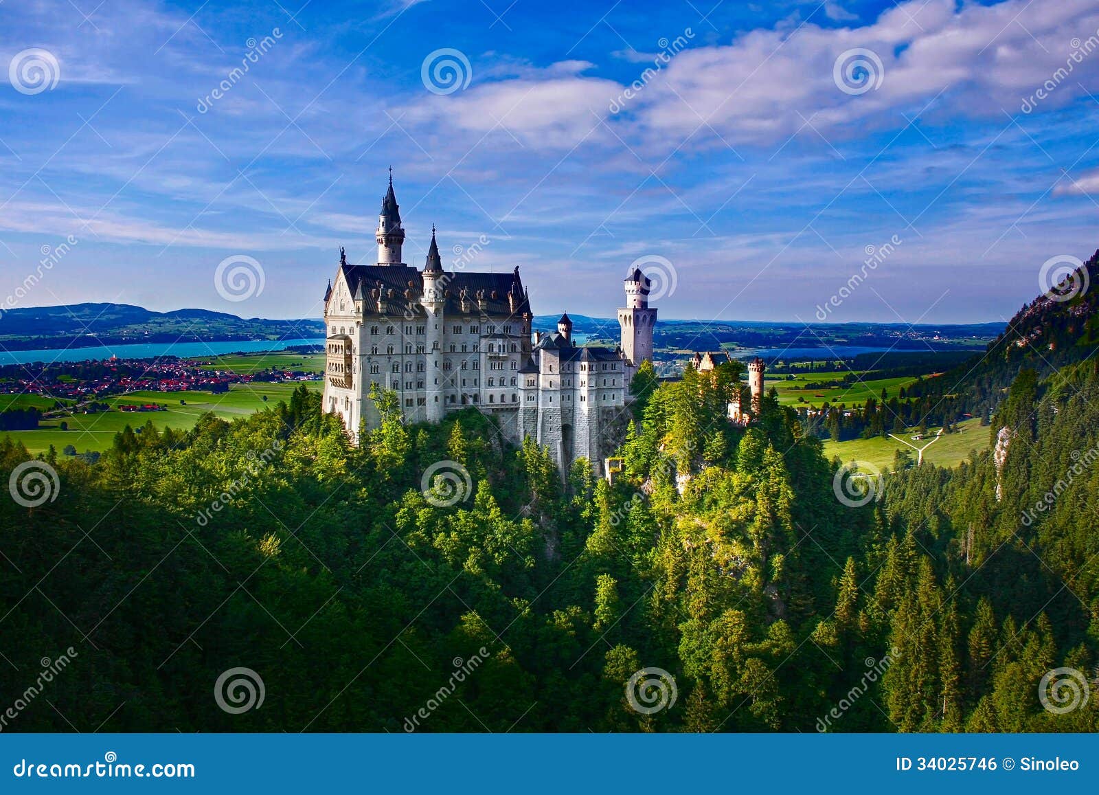Neuschwanstein Castle Panorama Stock Photo - Image of panoramic, forest ...