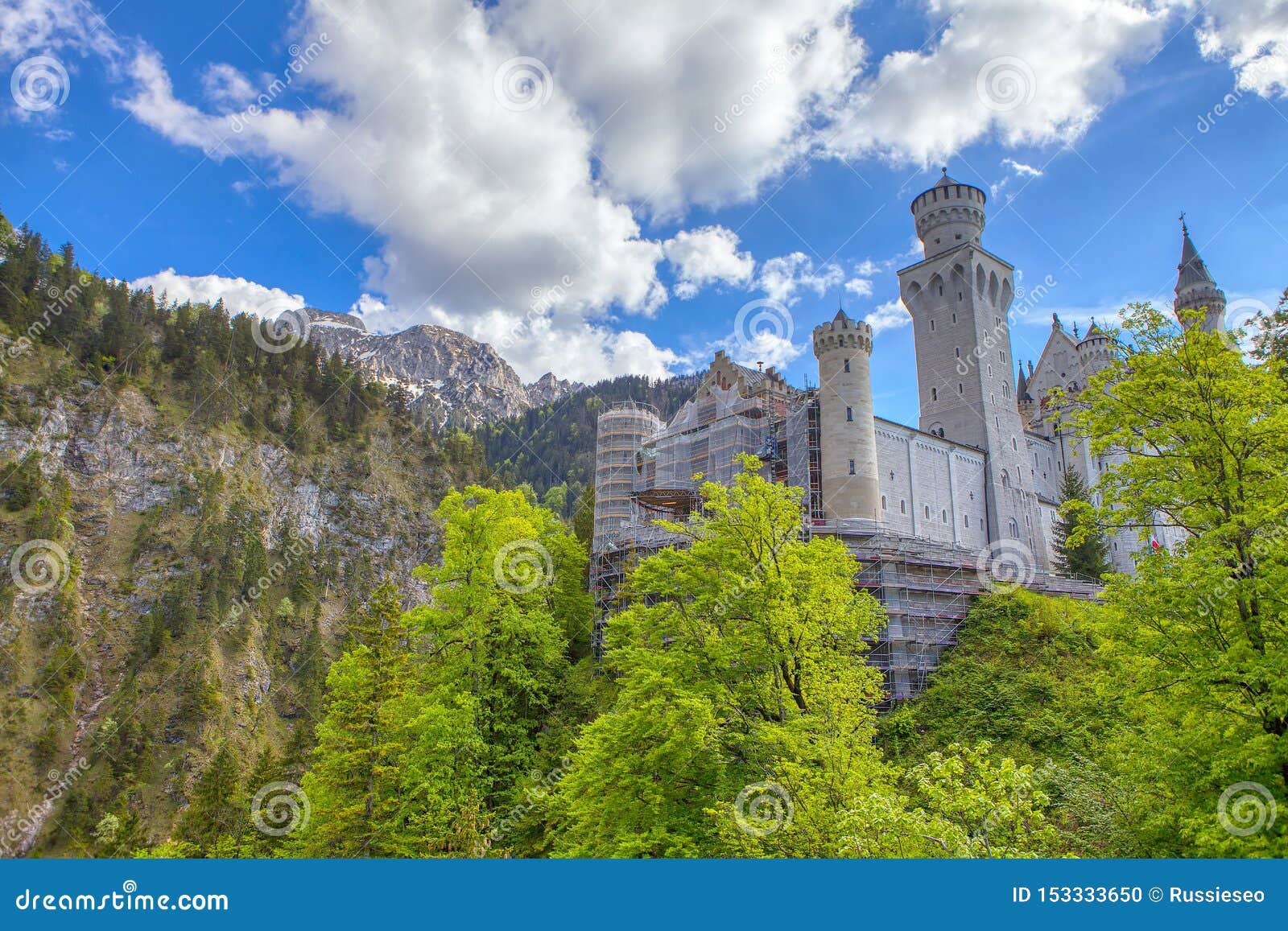Neuschwanstein Castle view stock photo. Image of historic - 153333650