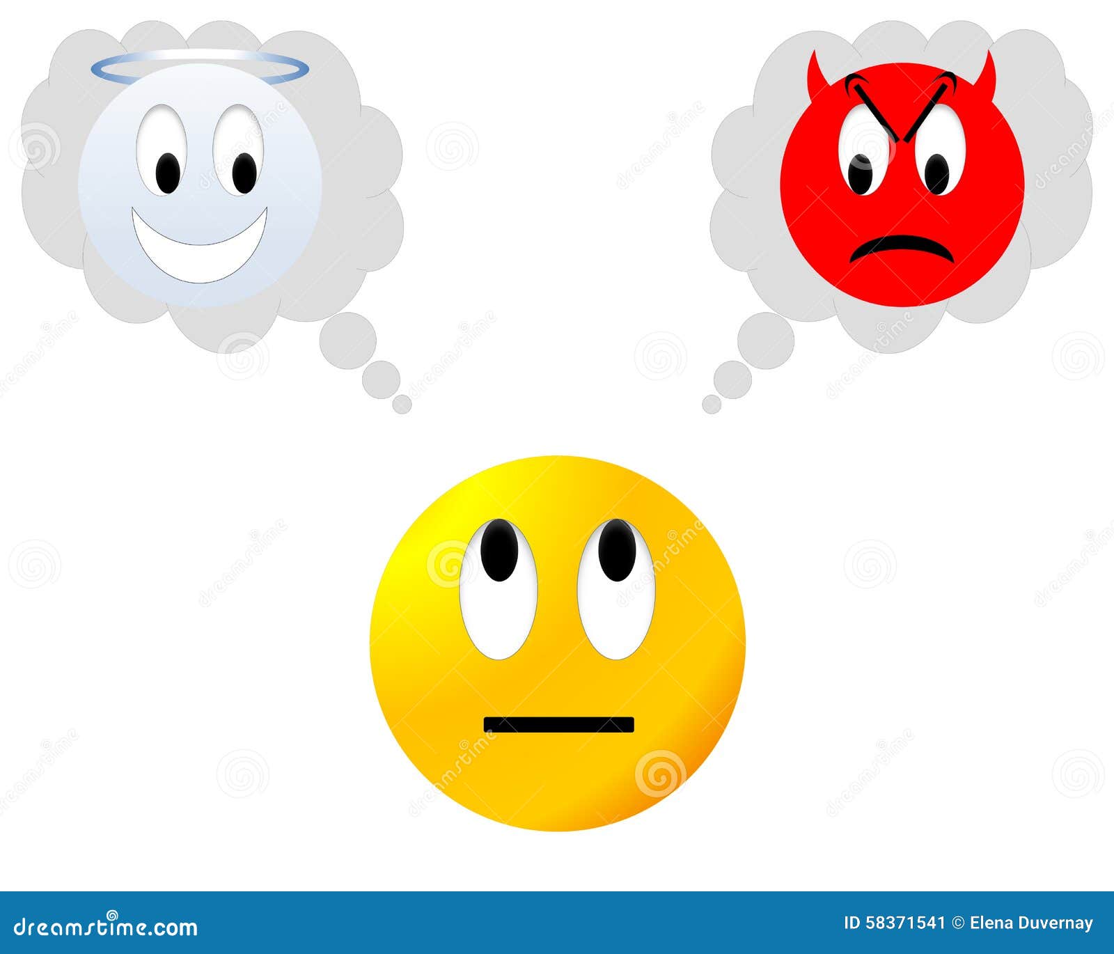 Neutral Smiley Hesitating between Angel and Devil Stock Illustration ...