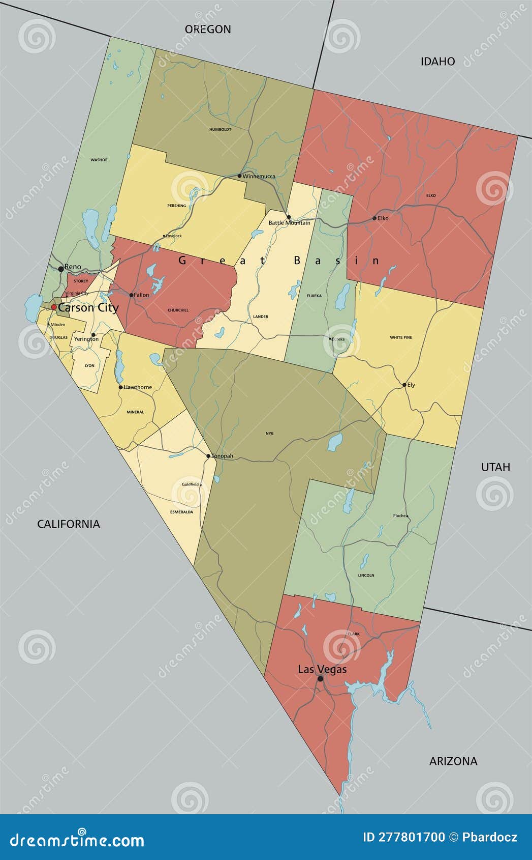 Nevada - Detailed Editable Political Map with Labeling. Stock Vector ...