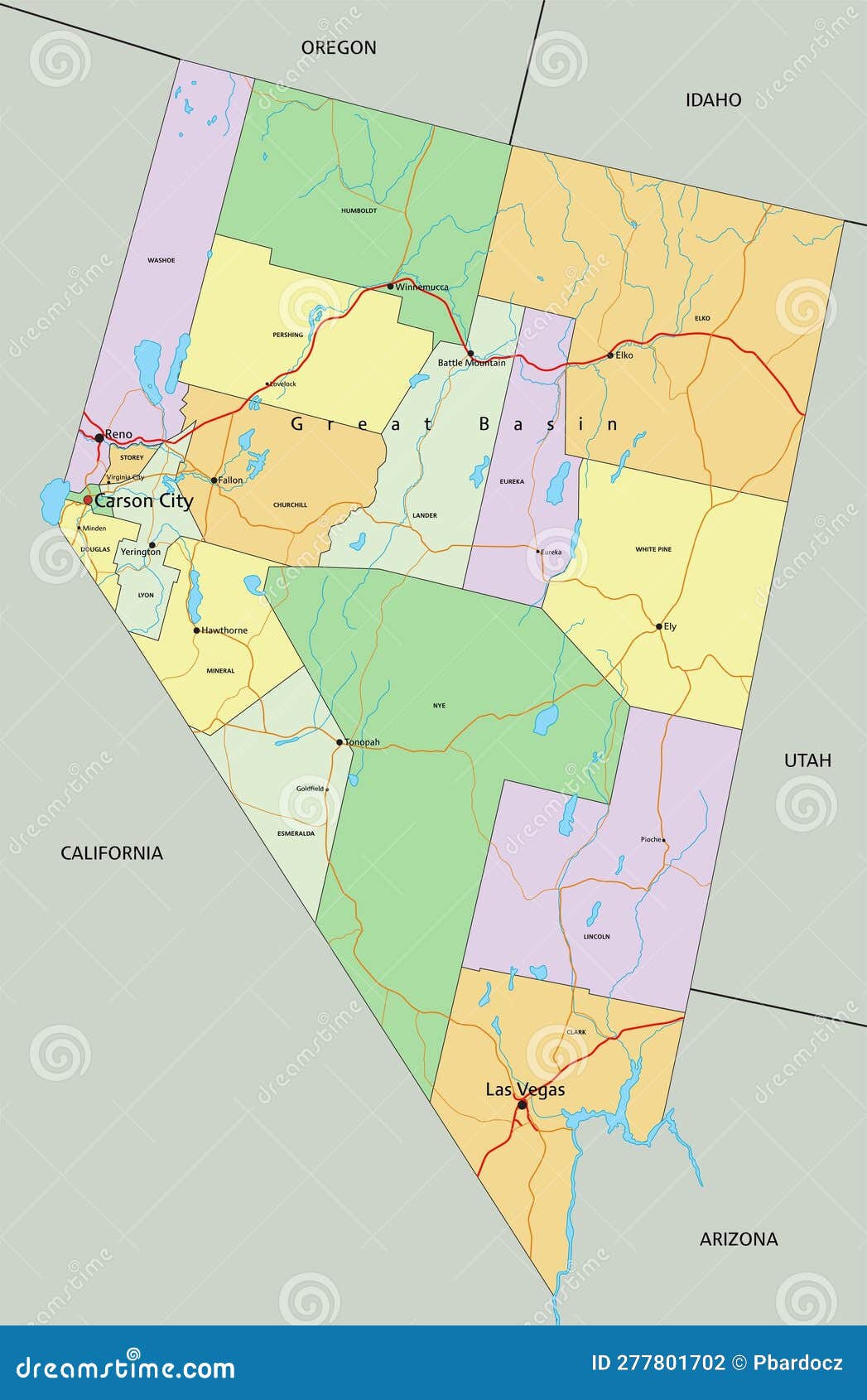 Nevada Map. Political Map Of Nevada With Boundaries In Outline Vector ...