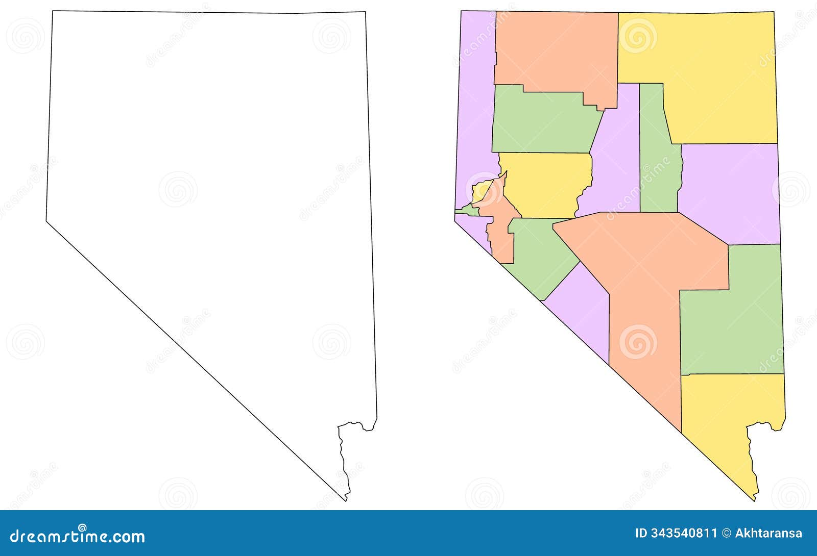 Nevada Administrative Map, Nevada Outline and Counties State Map Set ...