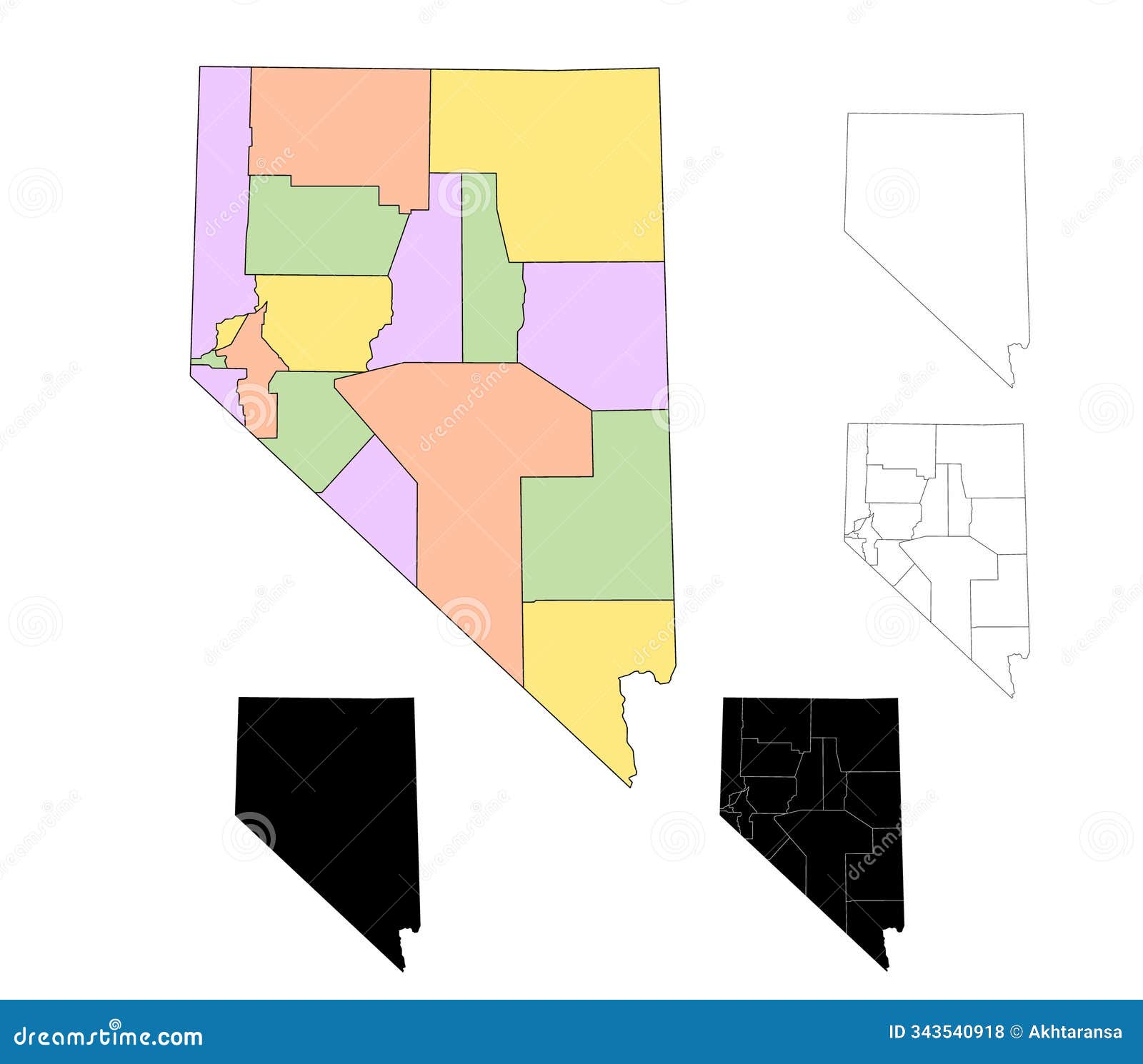 Nevada Administrative Map, Nevada Outline And Counties State Map Set ...