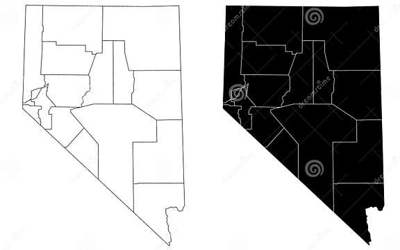 Nevada Administrative Map, Nevada Outline and Counties State Map Set ...