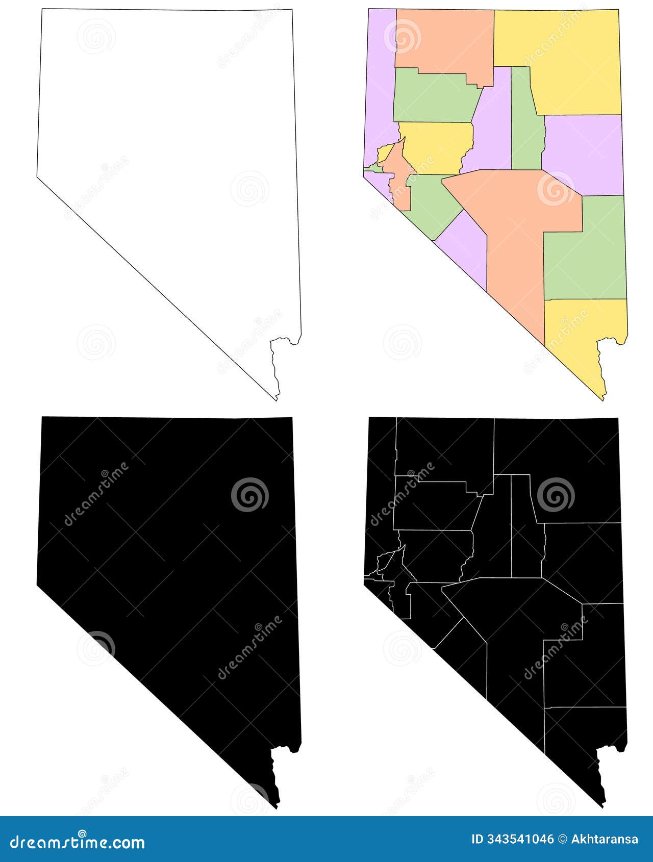 Nevada Administrative Map, Nevada Outline and Counties State Map Set ...