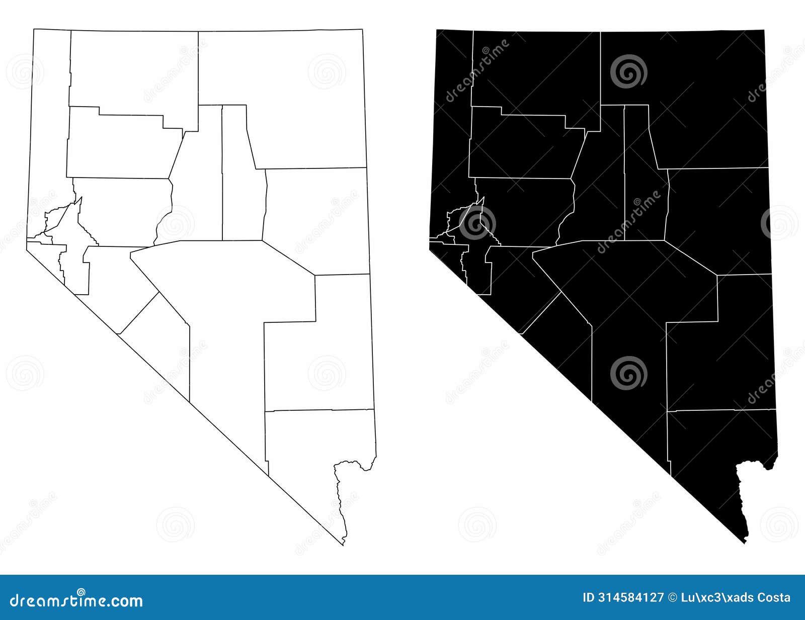 Nevada administrative maps stock vector. Illustration of west - 314584127