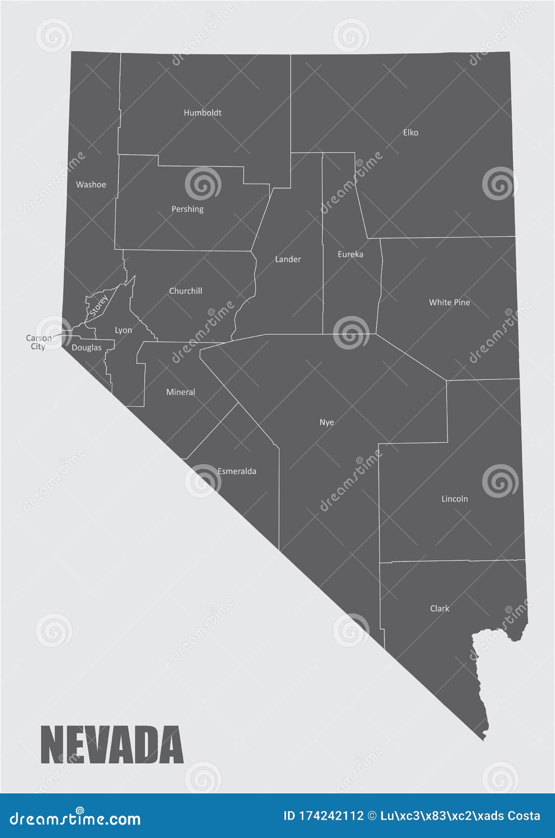 Nevada counties map stock illustration. Illustration of names - 174242112