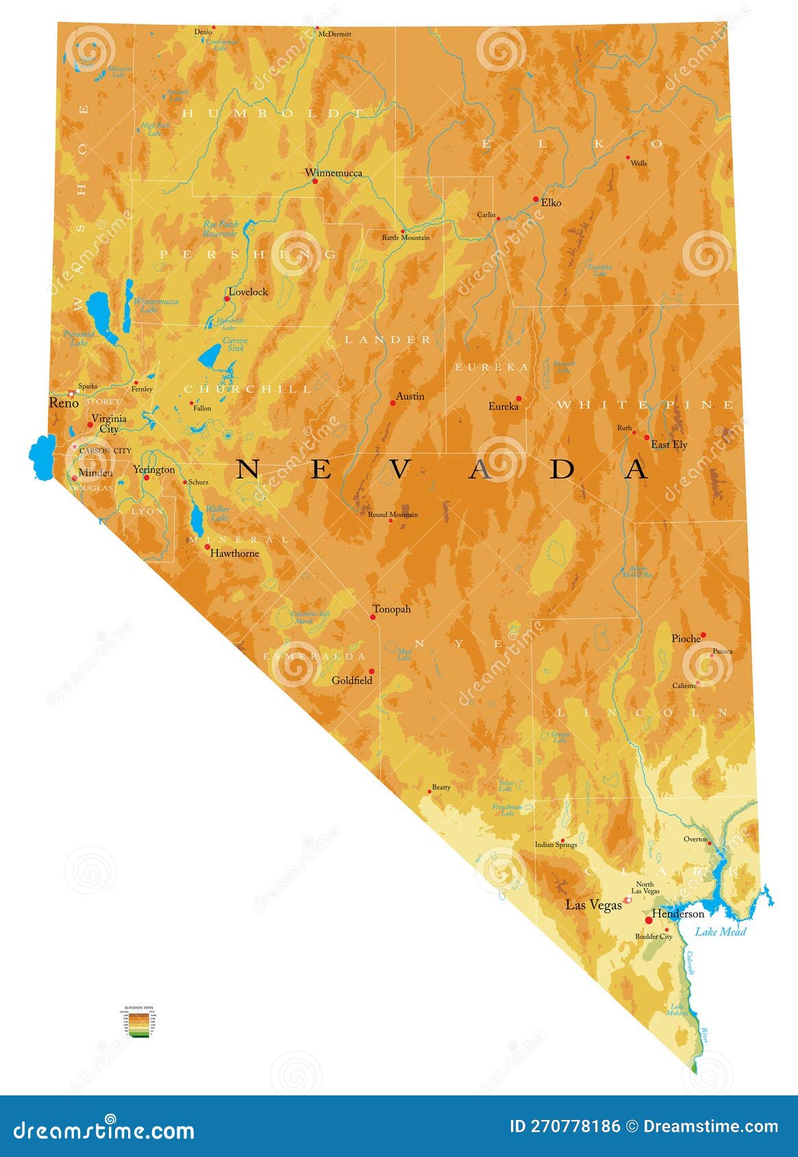Nevada Highly Detailed Physical Map Stock Vector - Illustration of ...
