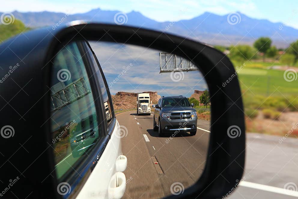 Nevada Landscape in Car Mirror Stock Photo - Image of hill, mountains ...