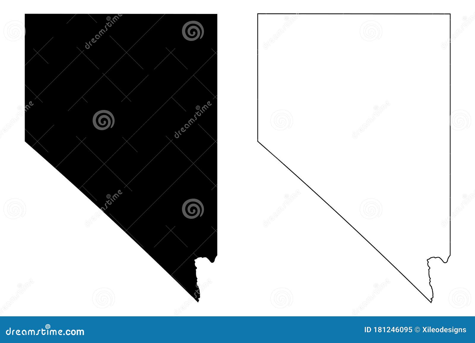 Nevada NV State Maps. Black Silhouette And Outline Isolated On A White ...