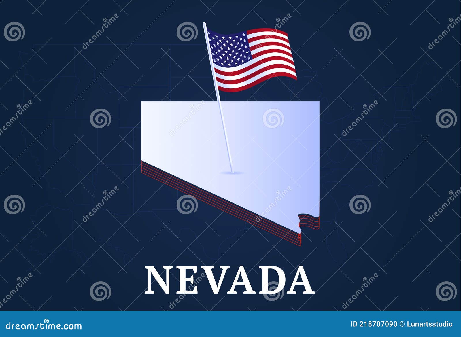 Nevada State Isometric Map and USA National Flag 3D Isometric Shape of ...