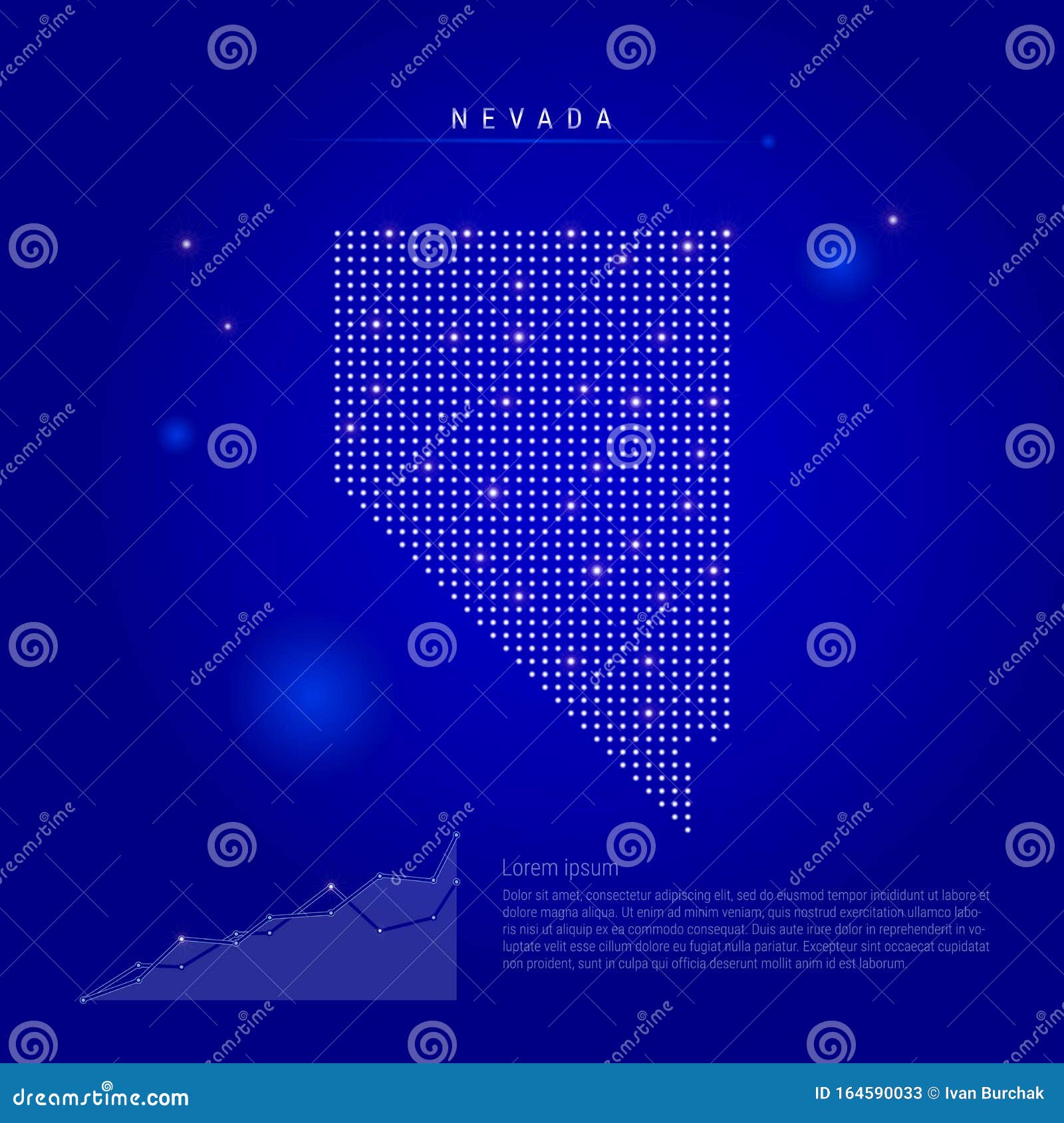 Nevada US State Illuminated Map with Glowing Dots. Dark Blue Space ...