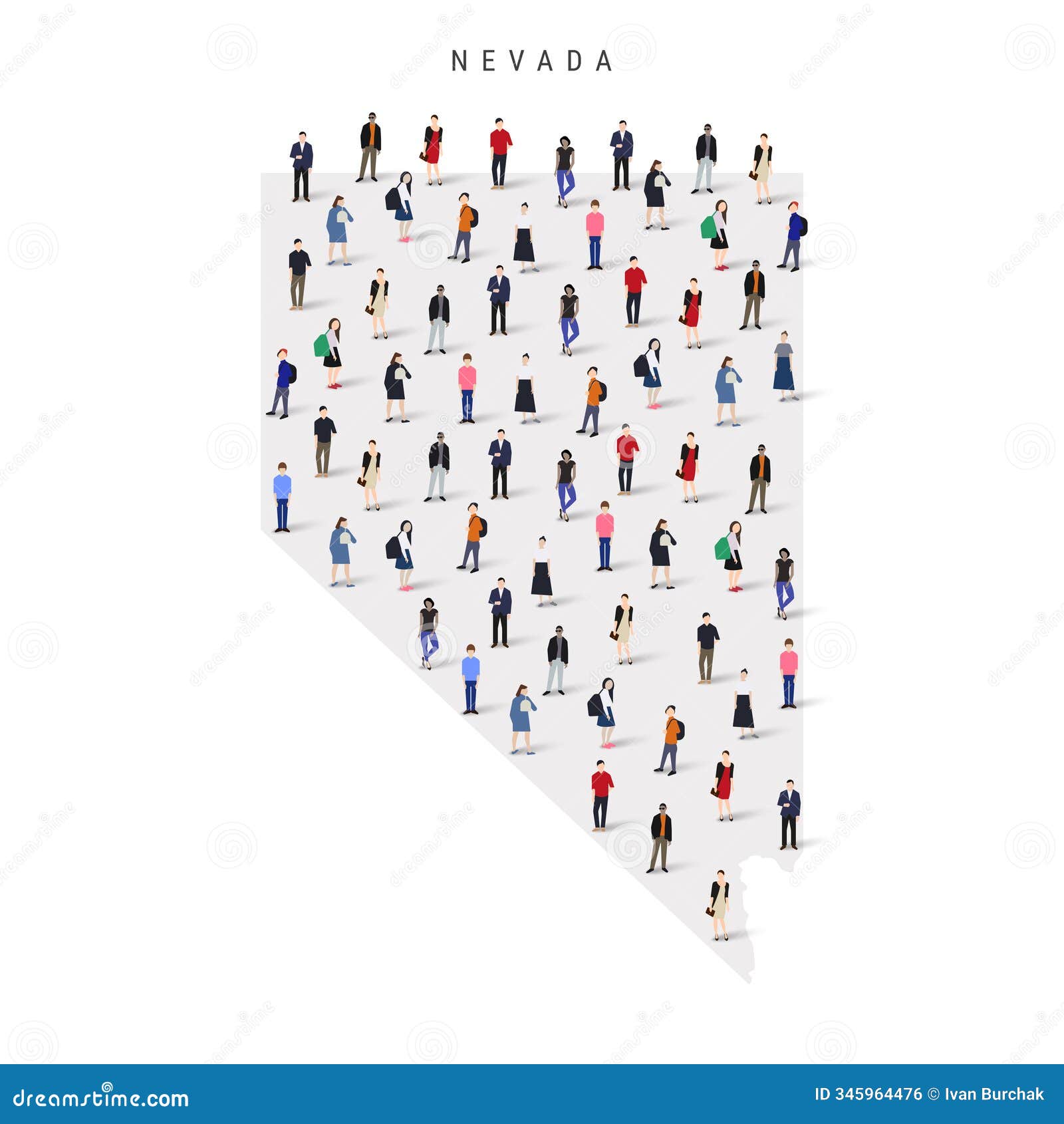 Nevada US State Population Map. Large Group of People. Flat Vector ...