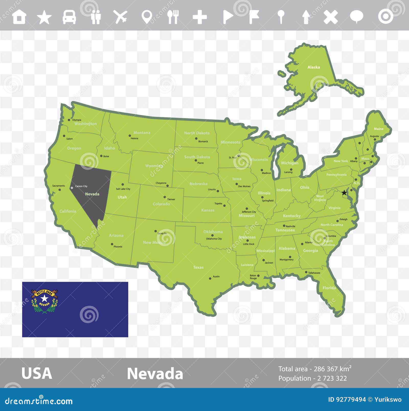 Nevada vector flag and map stock vector. Illustration of location ...