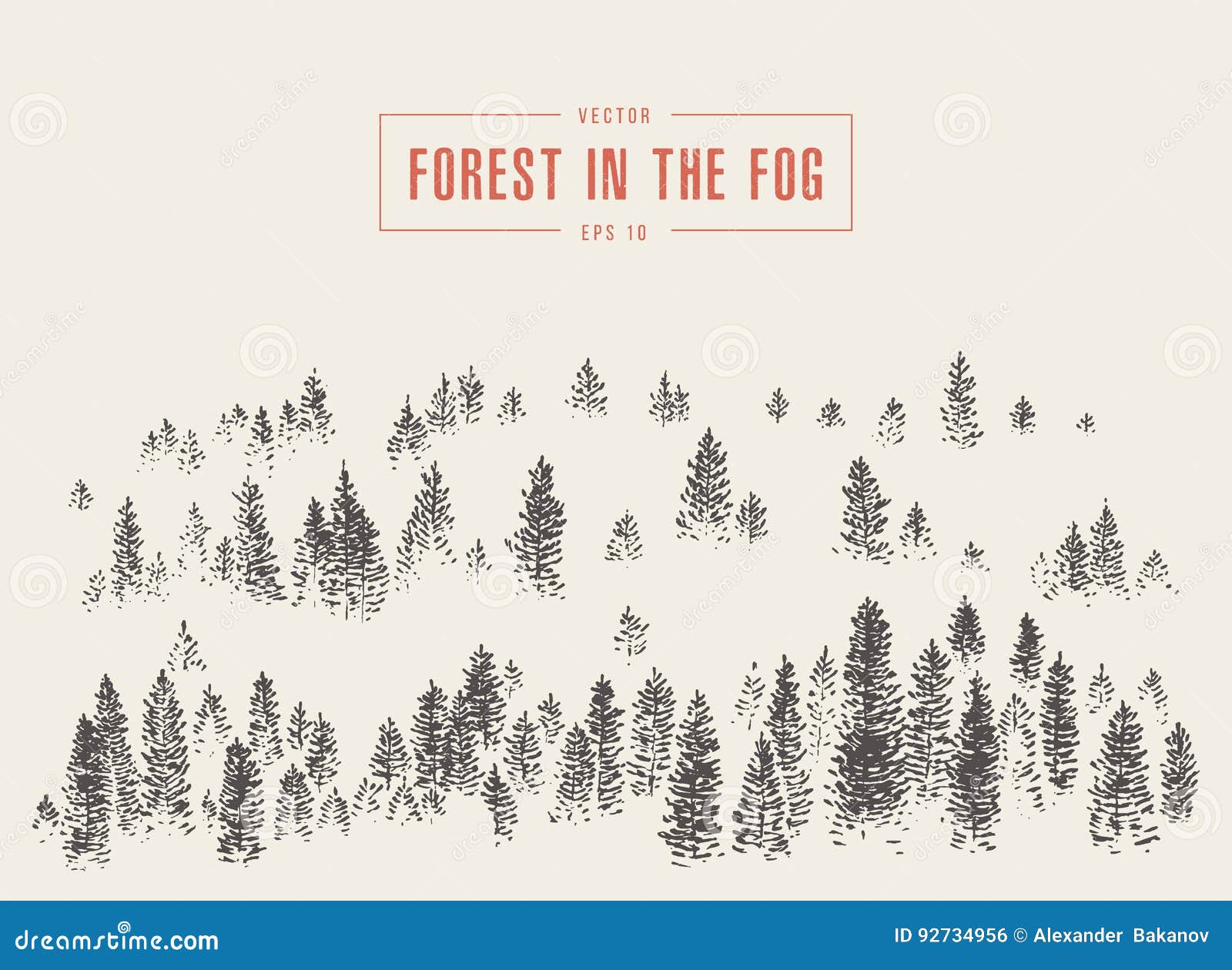 Nevelige Bos De Bergvector Getrokken Schets Van De Mistpijnboom Vector ...