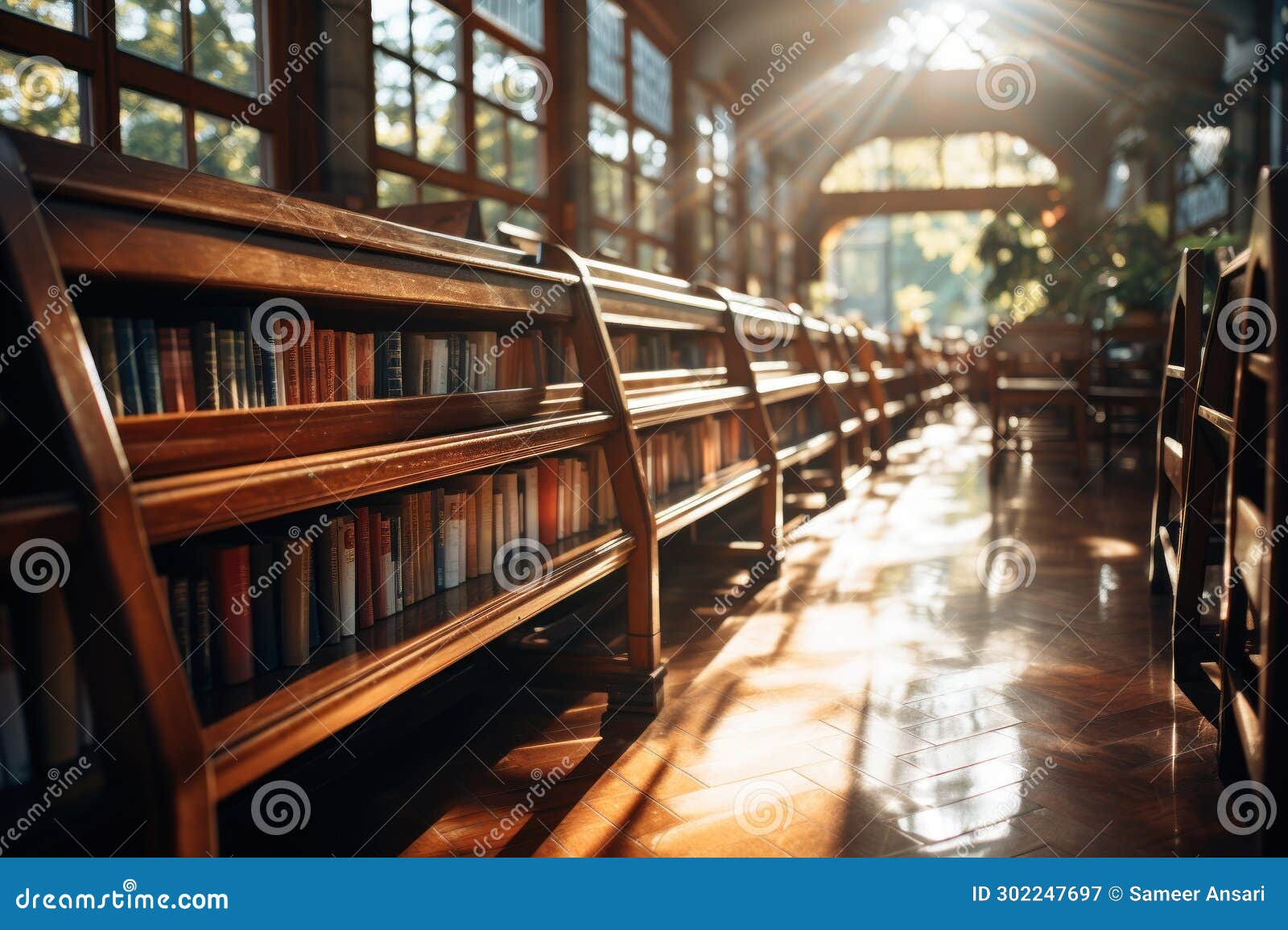 A Never Ending Collection of Books in a Sunlit Library Corridor ...