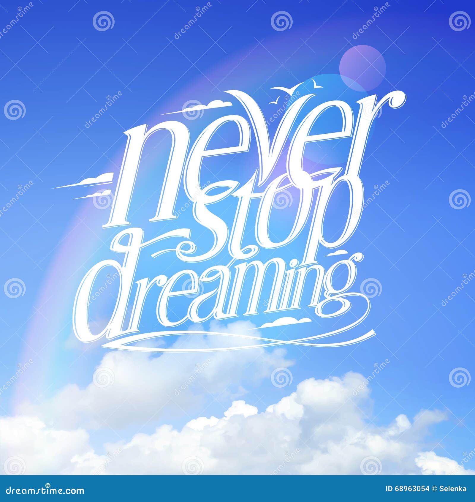 Never Stop Dreaming Quote Vector Card Against Blue Sky Stock Vector ...