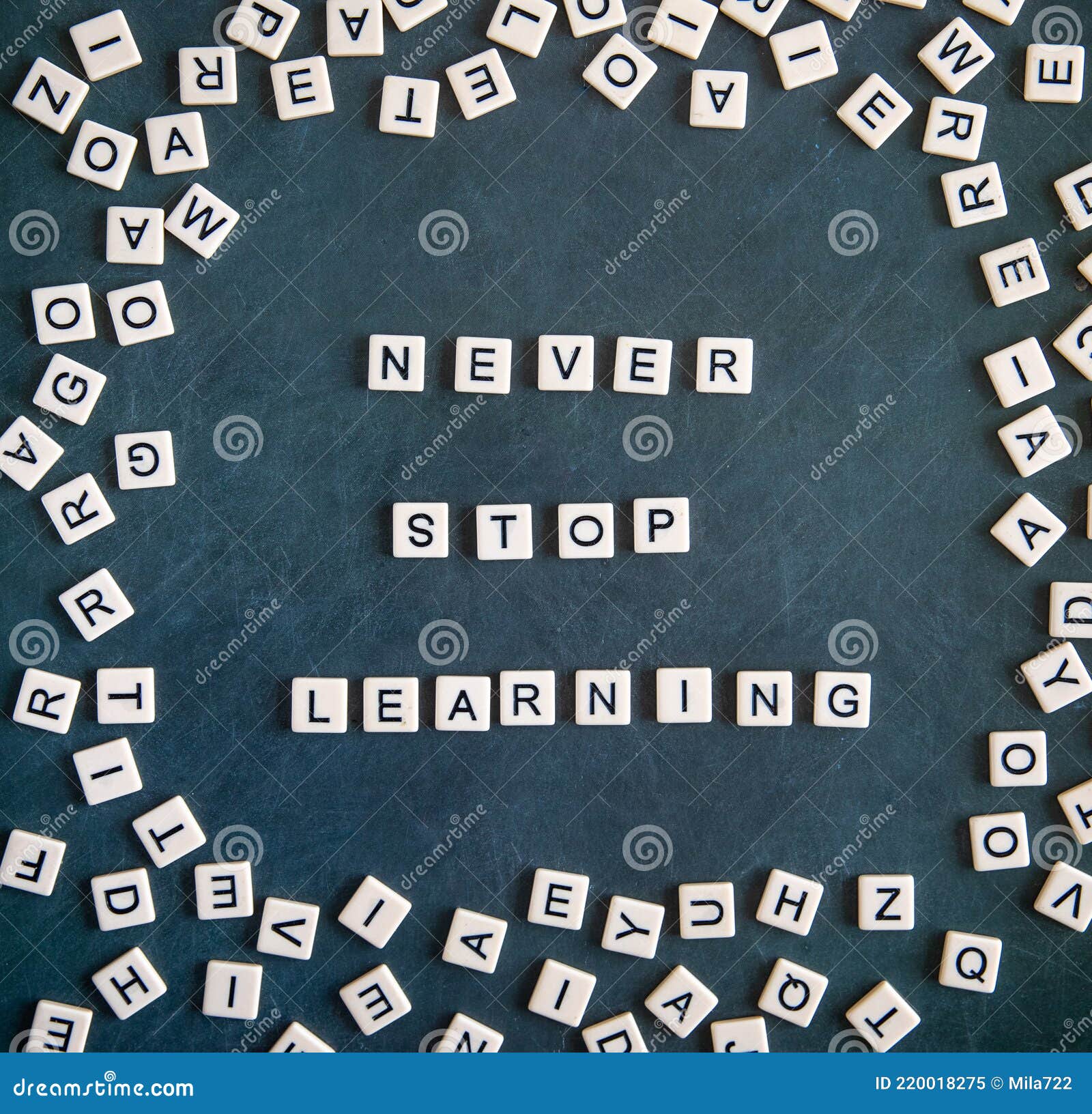 Never Stop Learning Phrase Written on Grey Chalkboard Background with ...