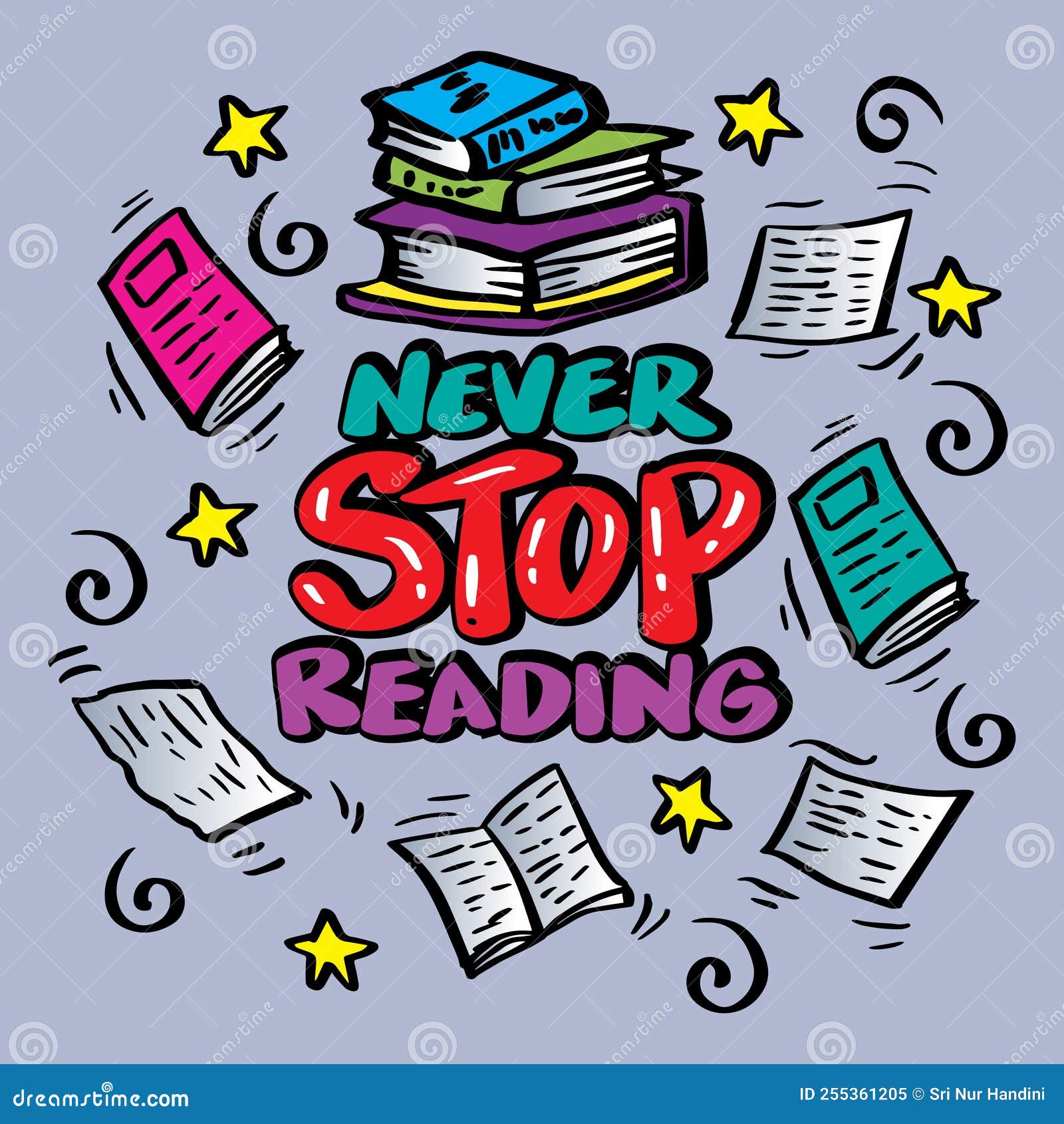 Never Stop Reading Hand Lettering. Stock Vector - Illustration of ...