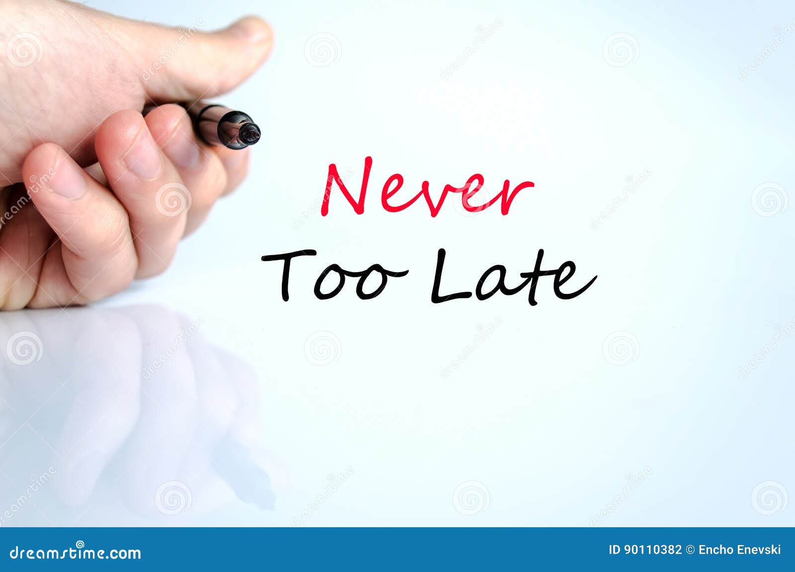 Never Too Late Text Concept Stock Photo - Image of metal, measure: 90110382