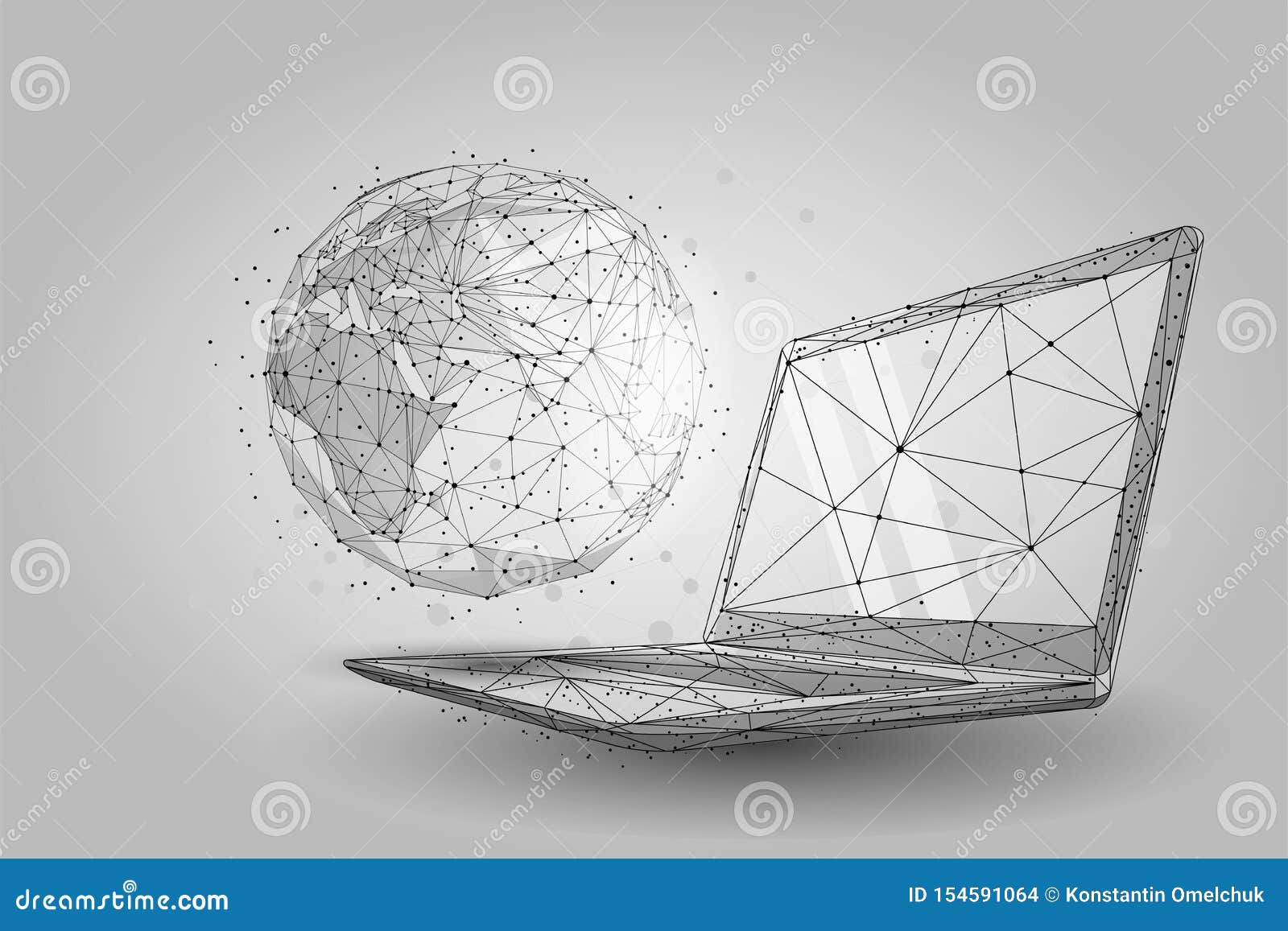 Low Poly Wireframe Global World. Planet Earth on Laptop Screen Stock ...