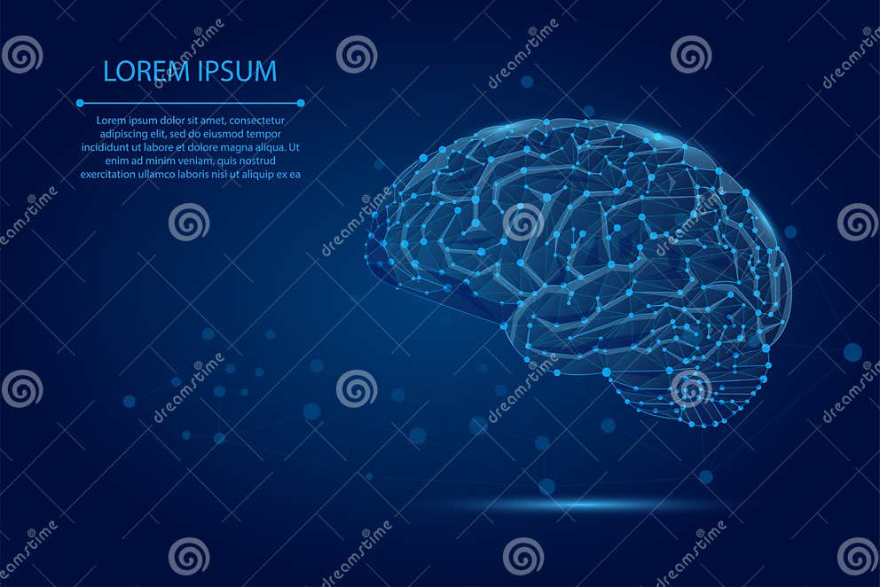 Abstract Mash Line and Point Human Brain. Low Poly Neural Network Stock ...