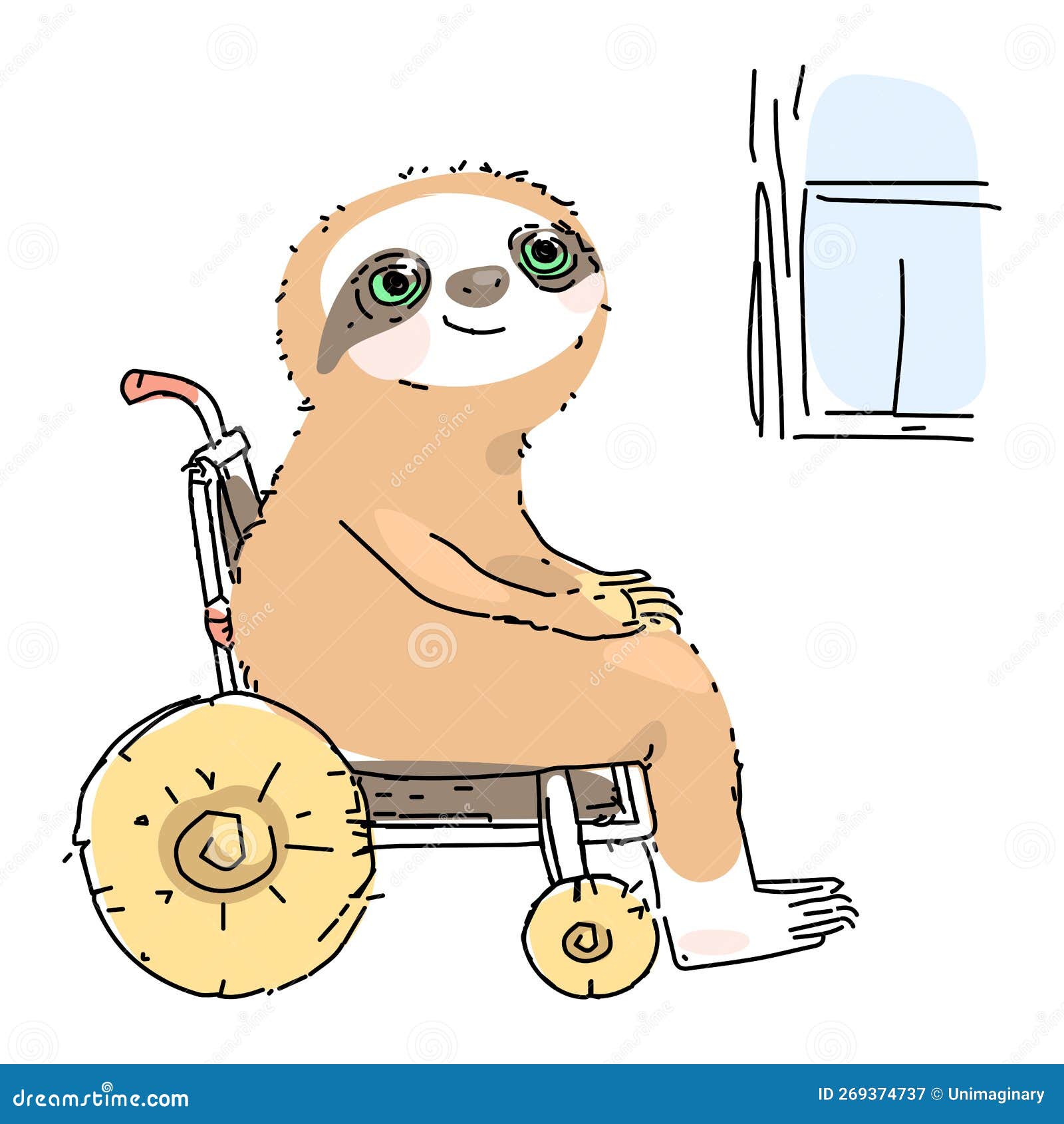 Cute Happy Sloth Sits on a Wheelchair Stock Vector - Illustration of ...