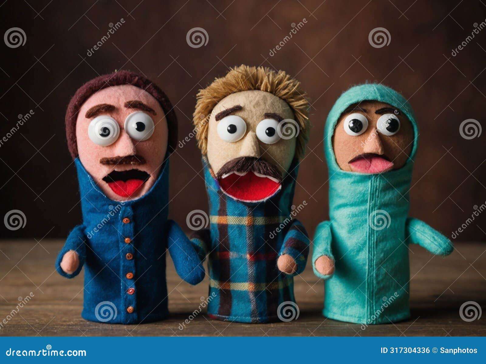 Felt Funnies: Three Finger Puppets with Goofy Grins Stock Illustration ...