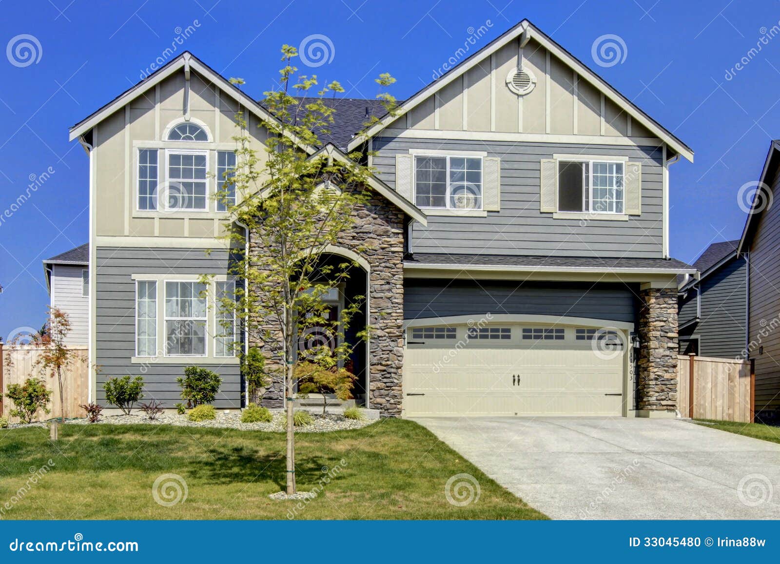 New American Home Exterior. Stock Photo - Image of development, door ...