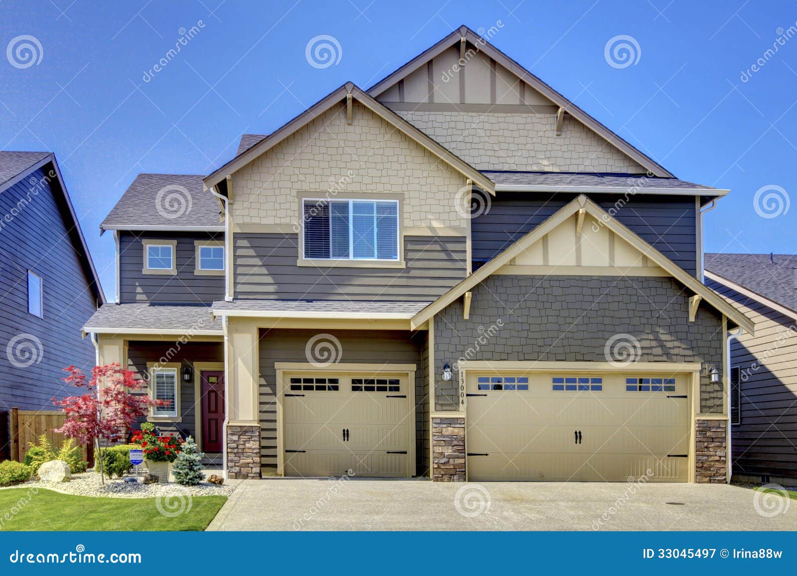 New American Home Exterior. Stock Image - Image of house, landscape ...