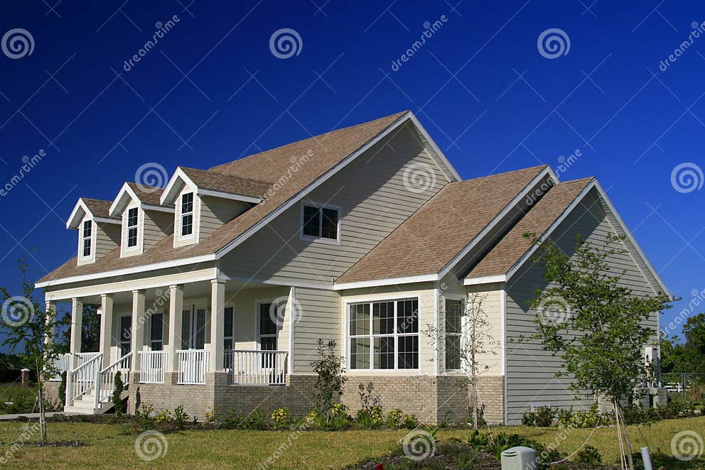 New American-Style Home stock photo. Image of steps, blue - 2453930